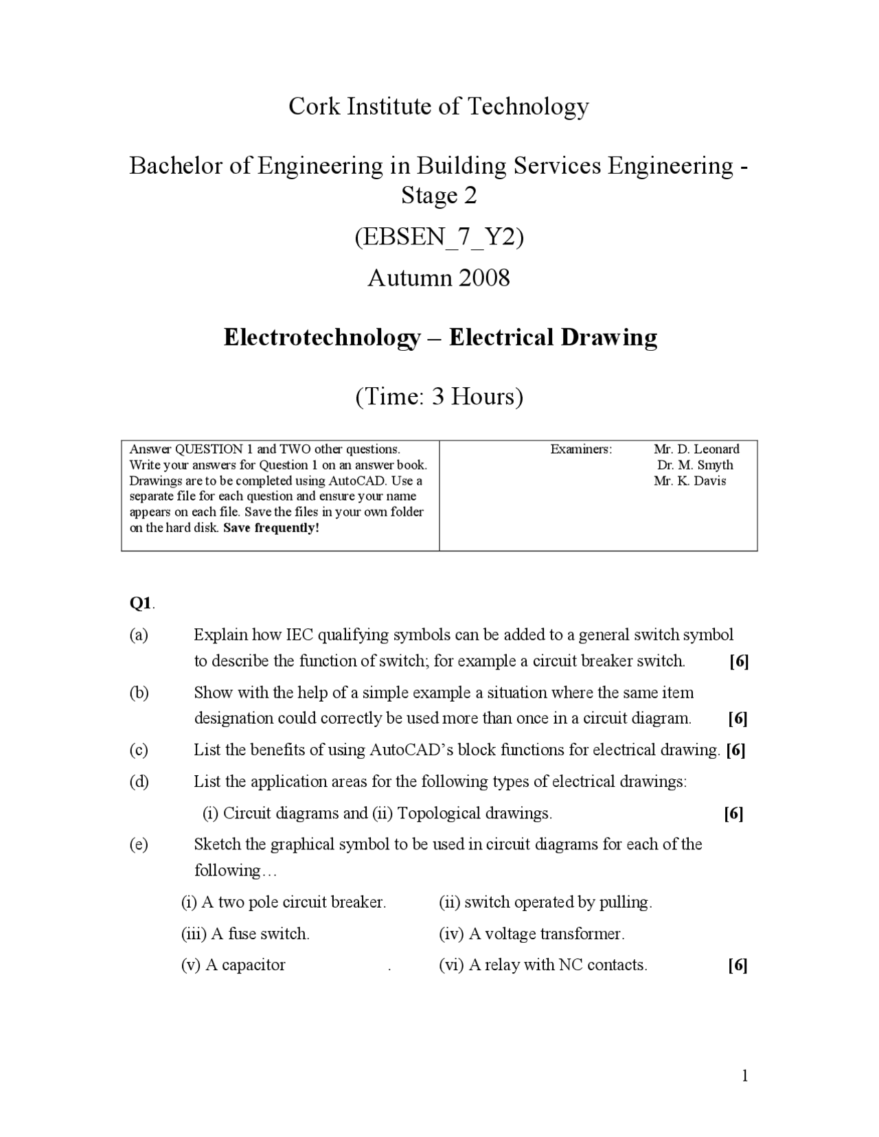 Layer Called - Electrotechnology - Electrical Drawing - Past Exam Paper ...