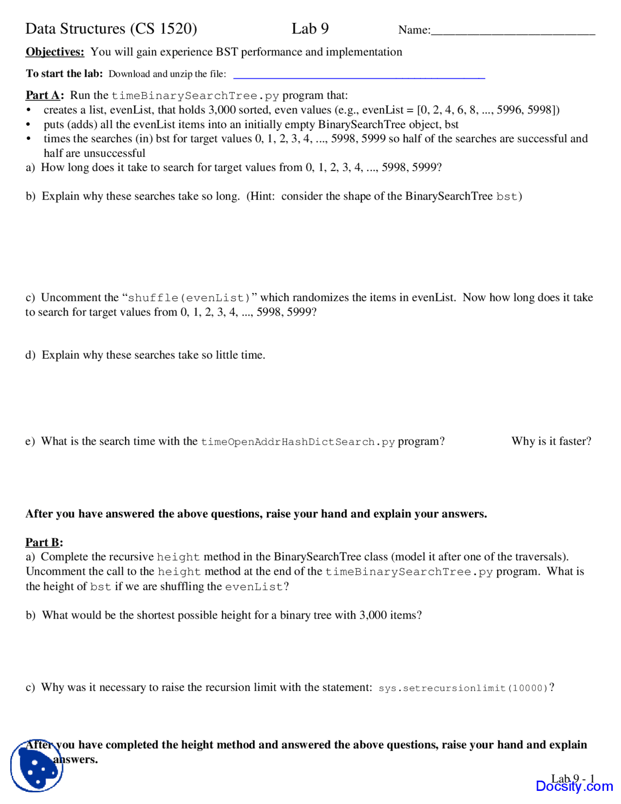 Implementation Data Structures Lab Docsity