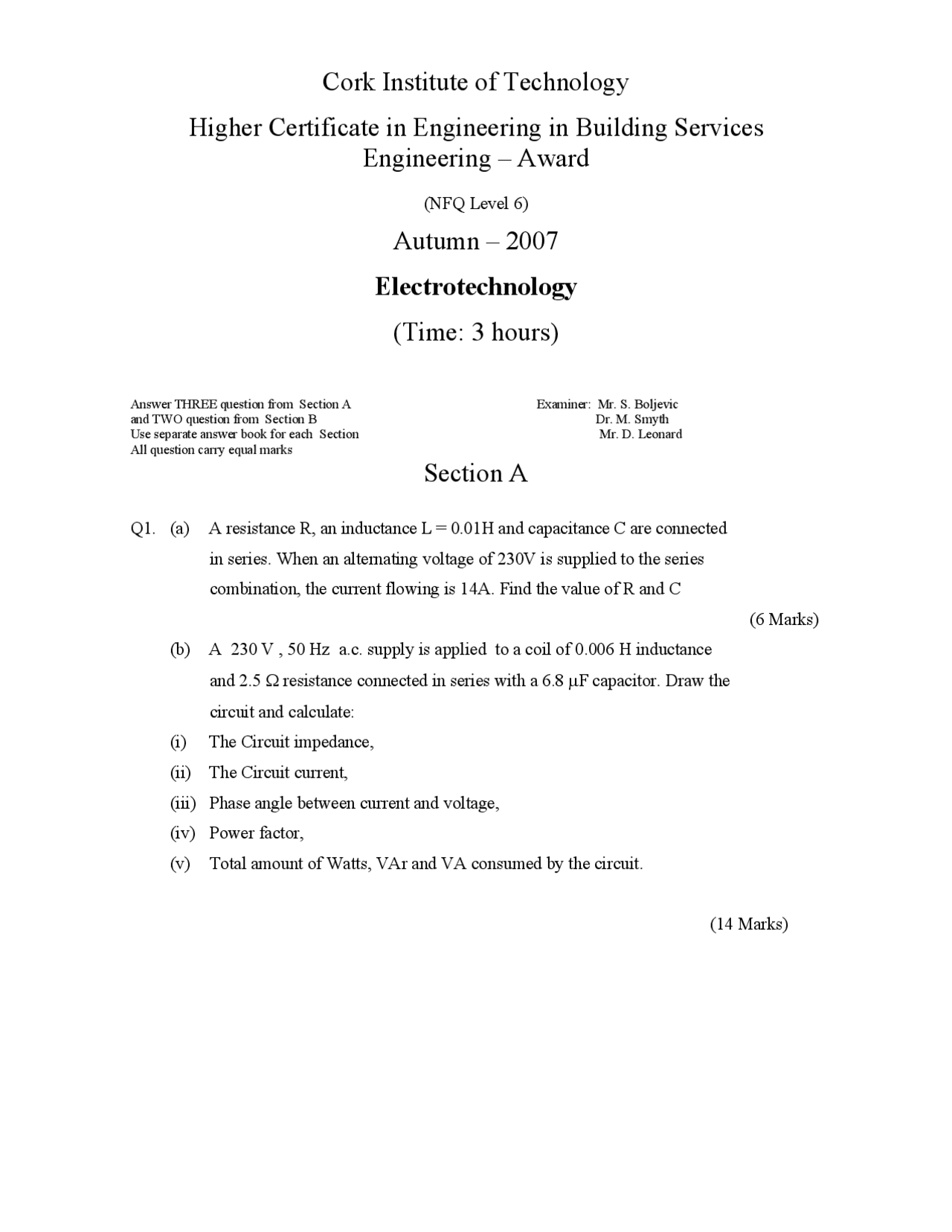 Each Branch - Electrotechnology - Past Exam Paper - Docsity