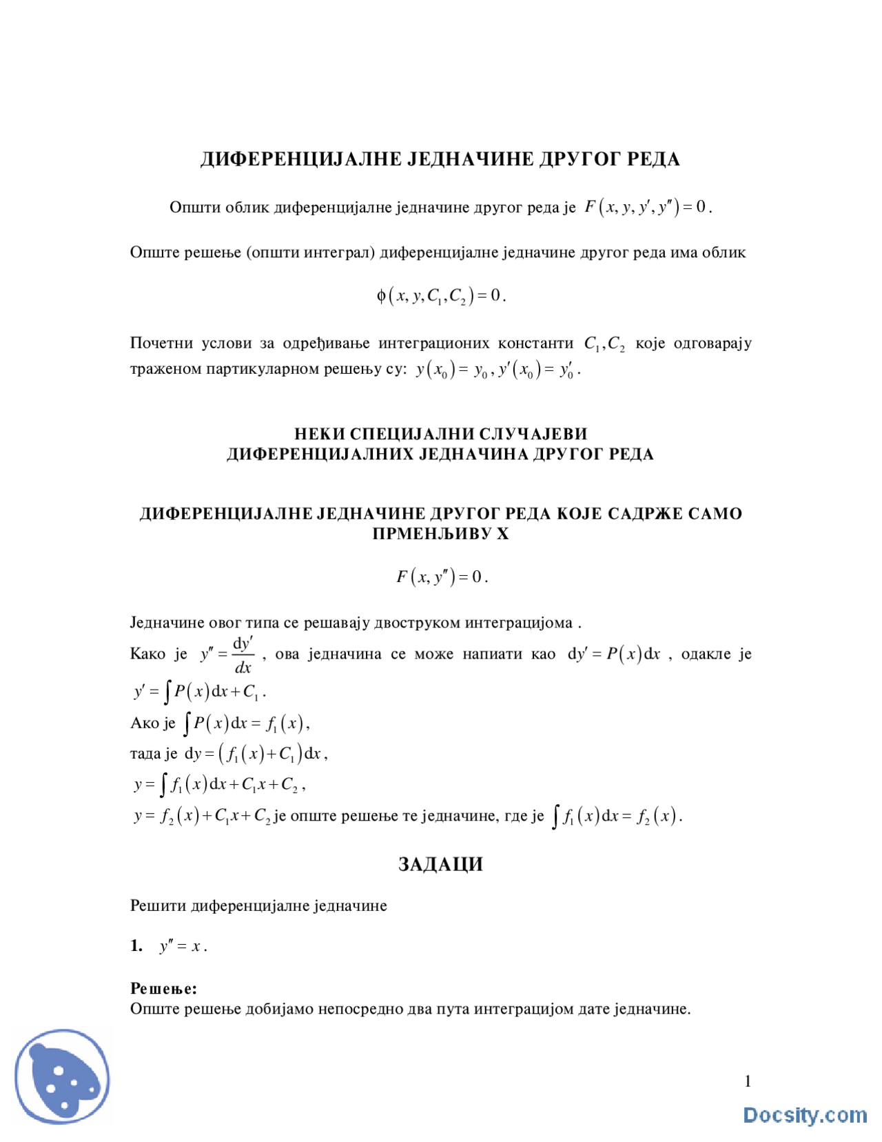 Diferencijalne jednačine-Skripta-Matematika 2-Elektrotehnika i racunarstvo | Rezime' predlog ...