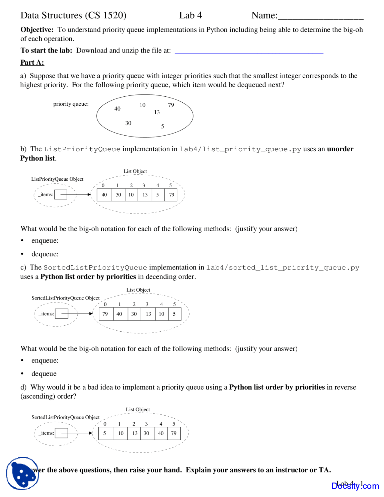 Priority - Data Structures - Lab | Exercises Data Structures and Algorithms | Docsity