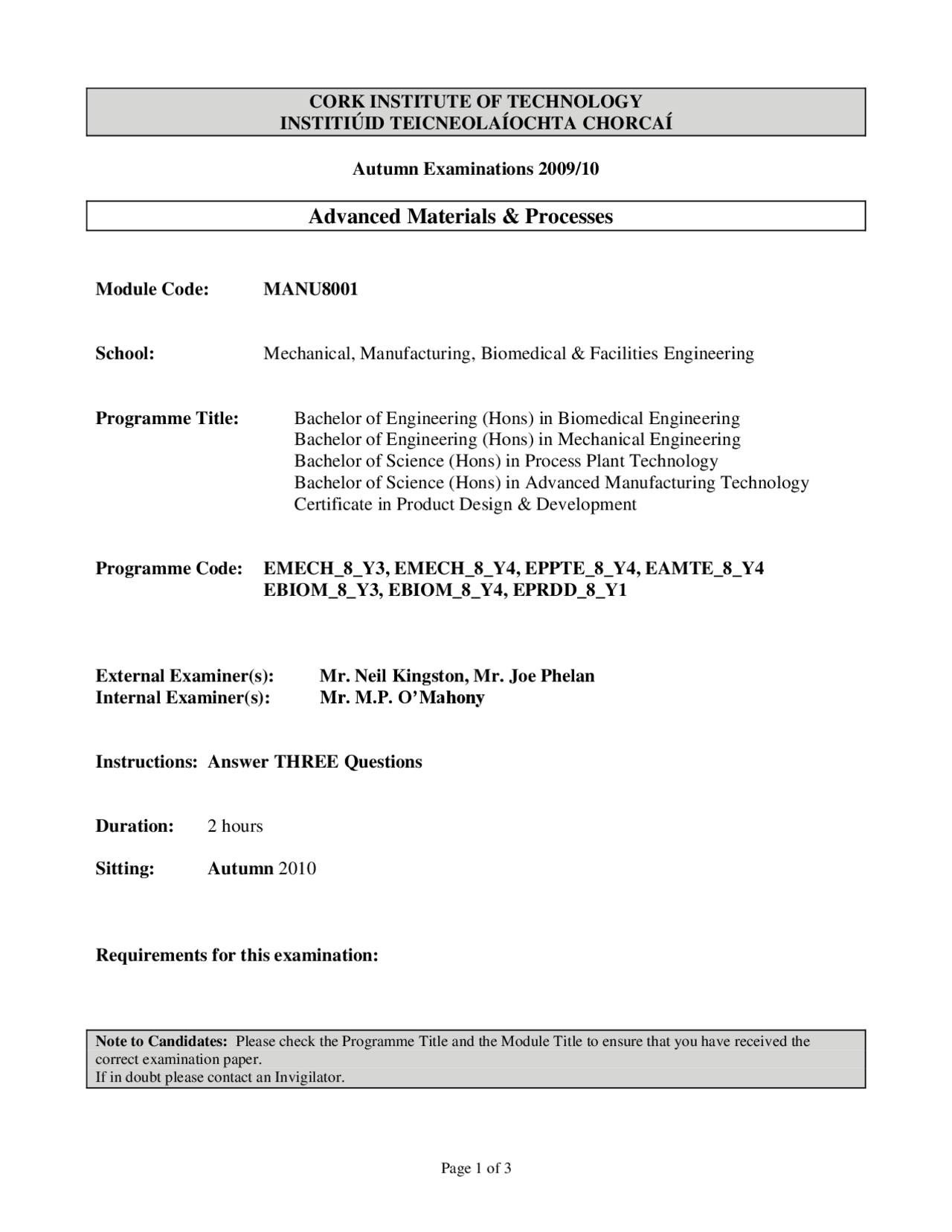 Usually Considered - Advanced Materials and Process - Past Exam Paper ...