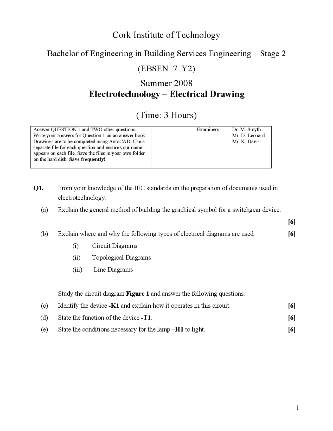 Sockets Layer - Electrical Drawing - Electrotechnology - Past Exam Paper - Docsity