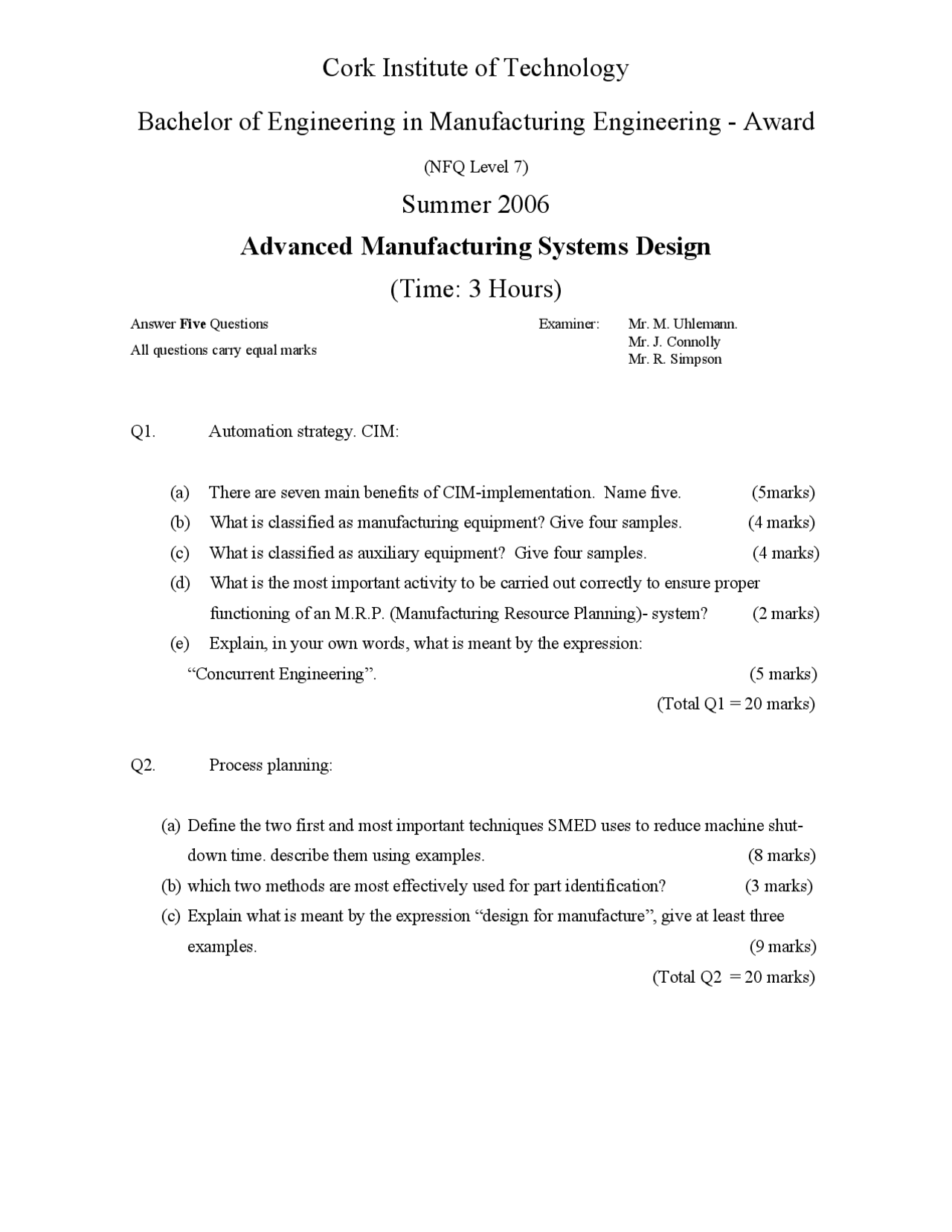Steps Strategy - Advanced Manufacturing Systems - Past Exam Paper ...