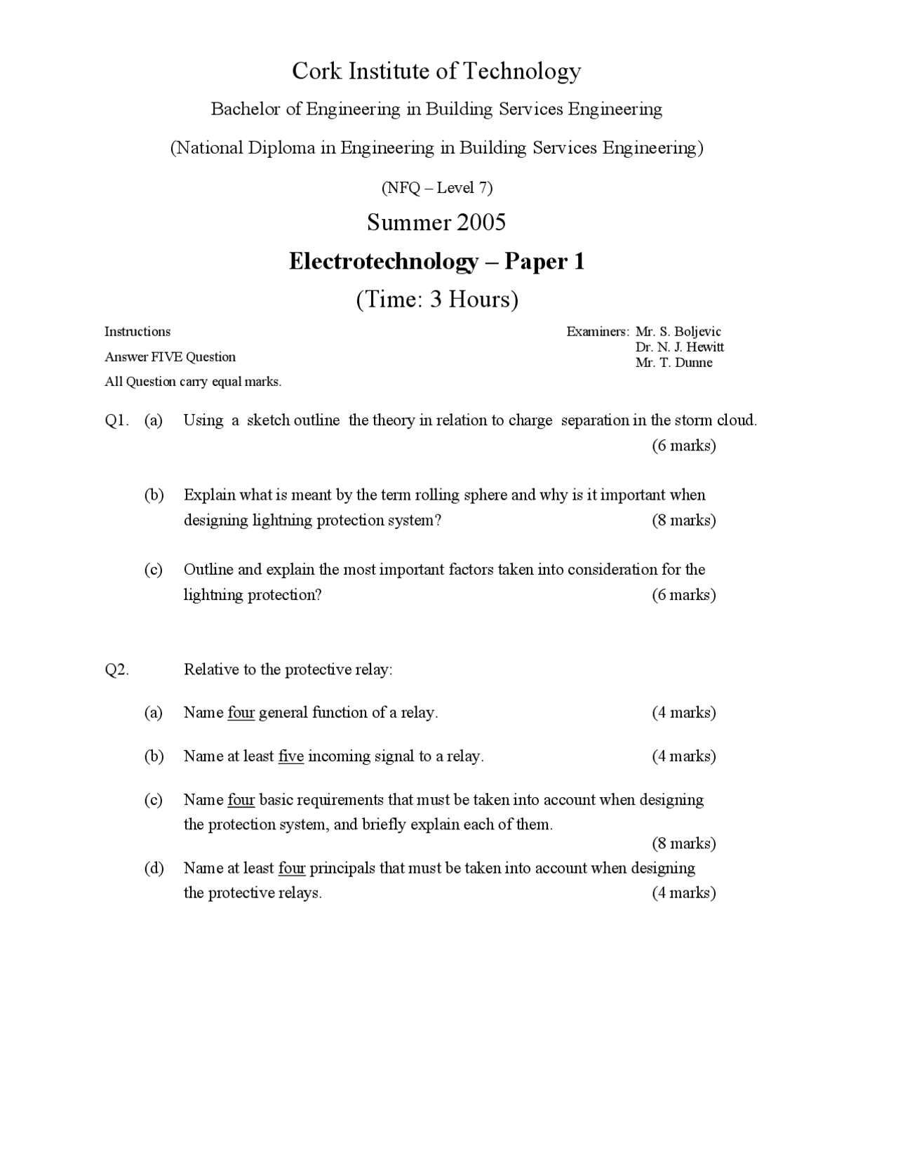General Requirements - Electrotechnology - Past Exam Paper - Docsity