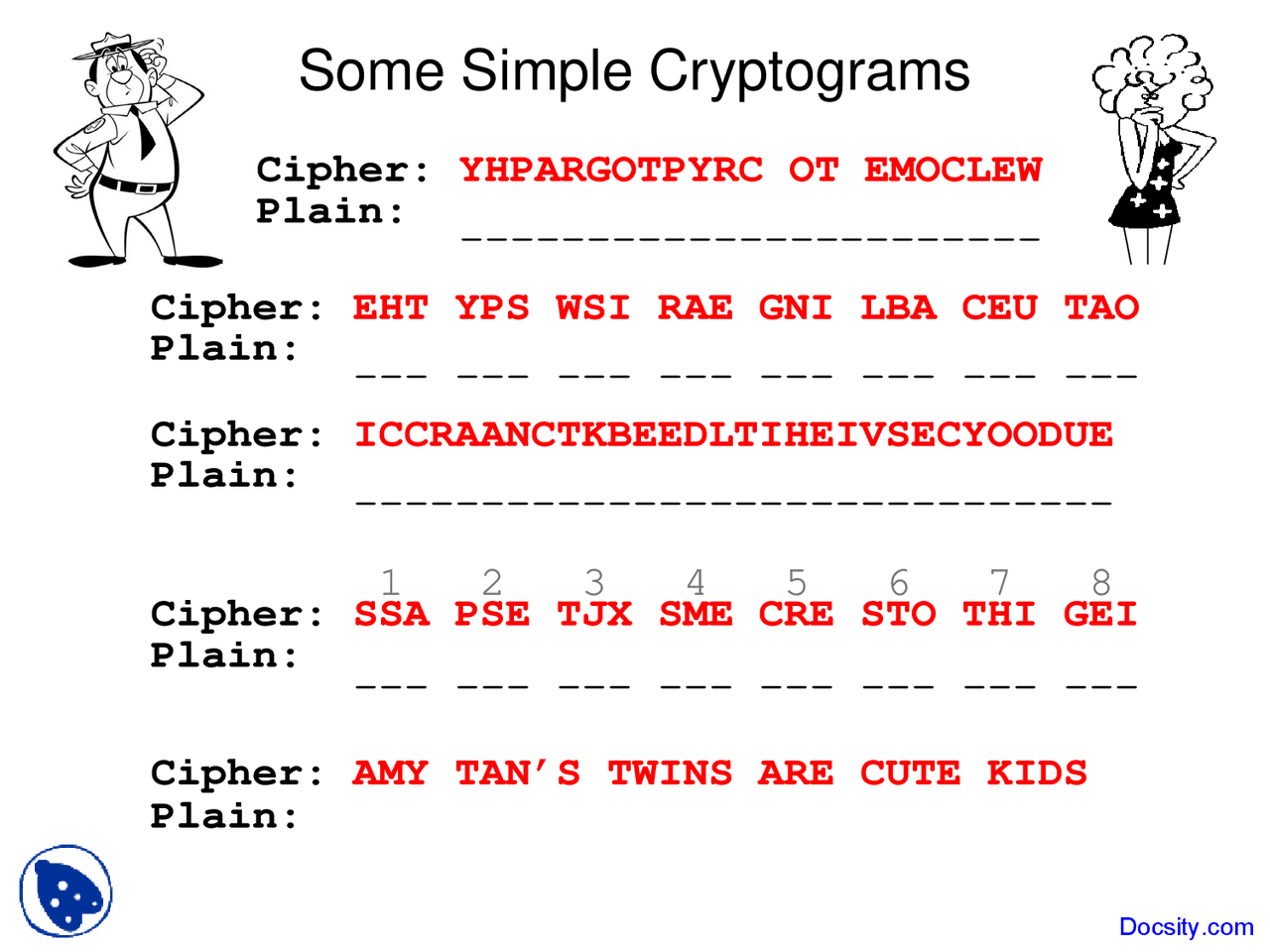 Simple Cryptograms Computer Engineering Lecture Slides Docsity