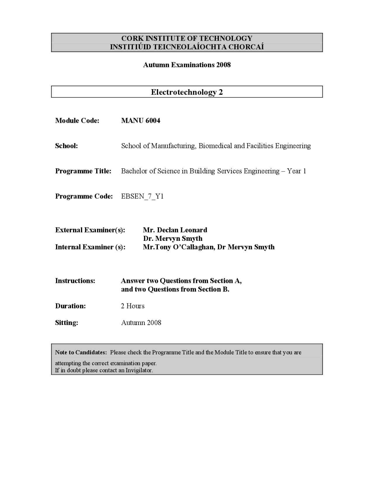 Motor Operating Electrotechnology Past Exam Paper Docsity