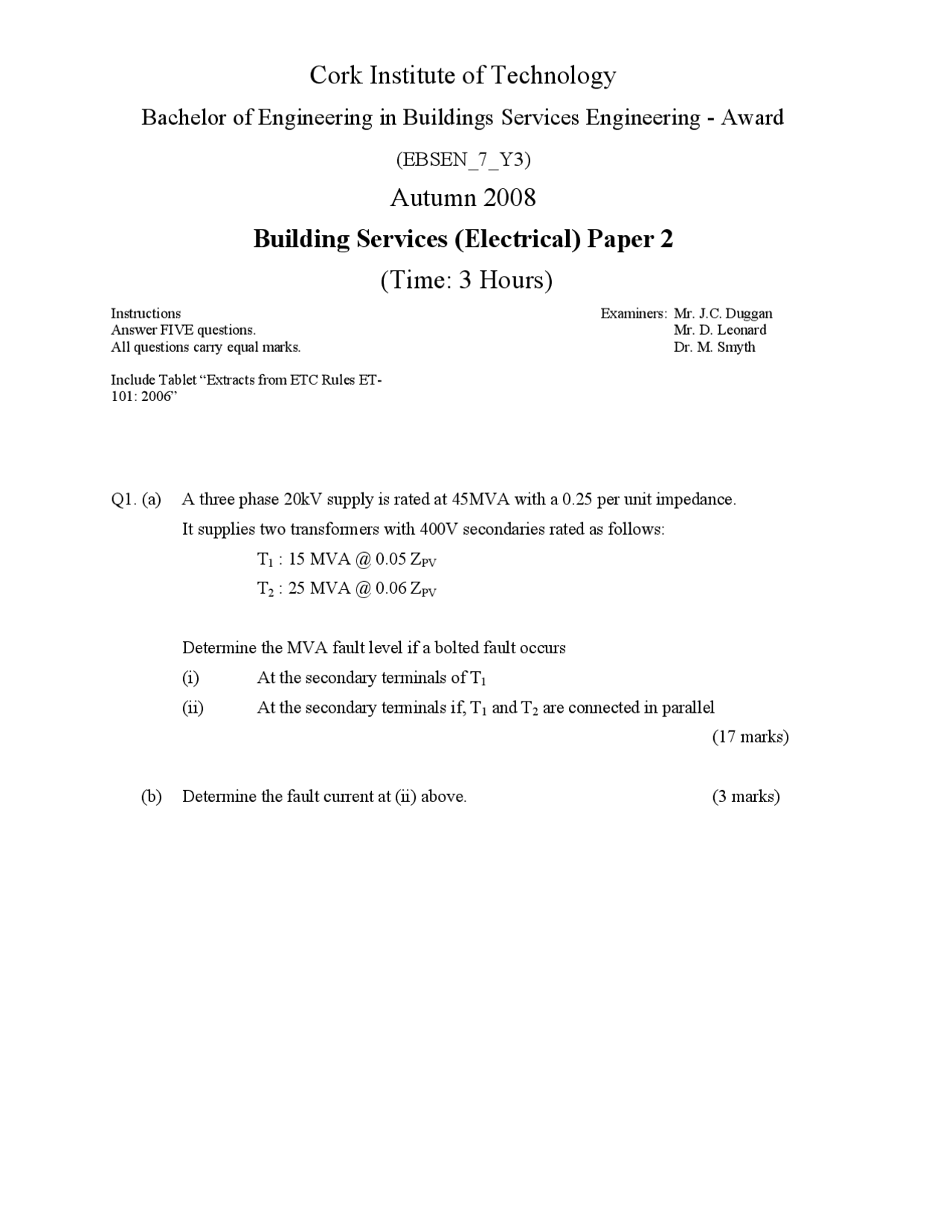 Motor is Supplied - Building Services - Electrical - Past Exam Paper ...