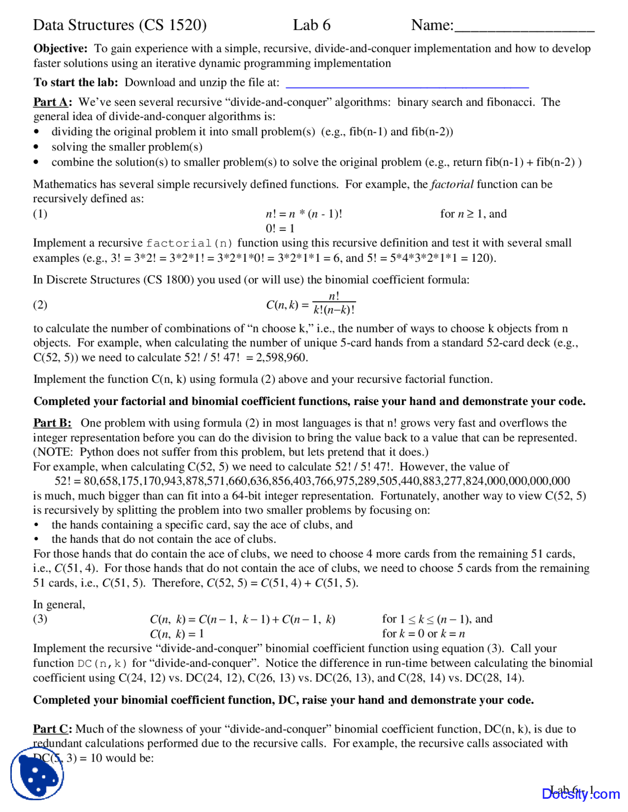 Dynamic Programming Data Structures Lab Docsity