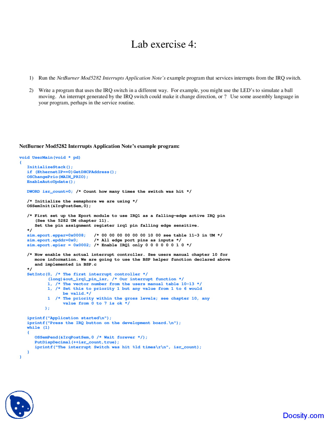 Interrupts Application Embedded Real Time System Programming Lab Docsity