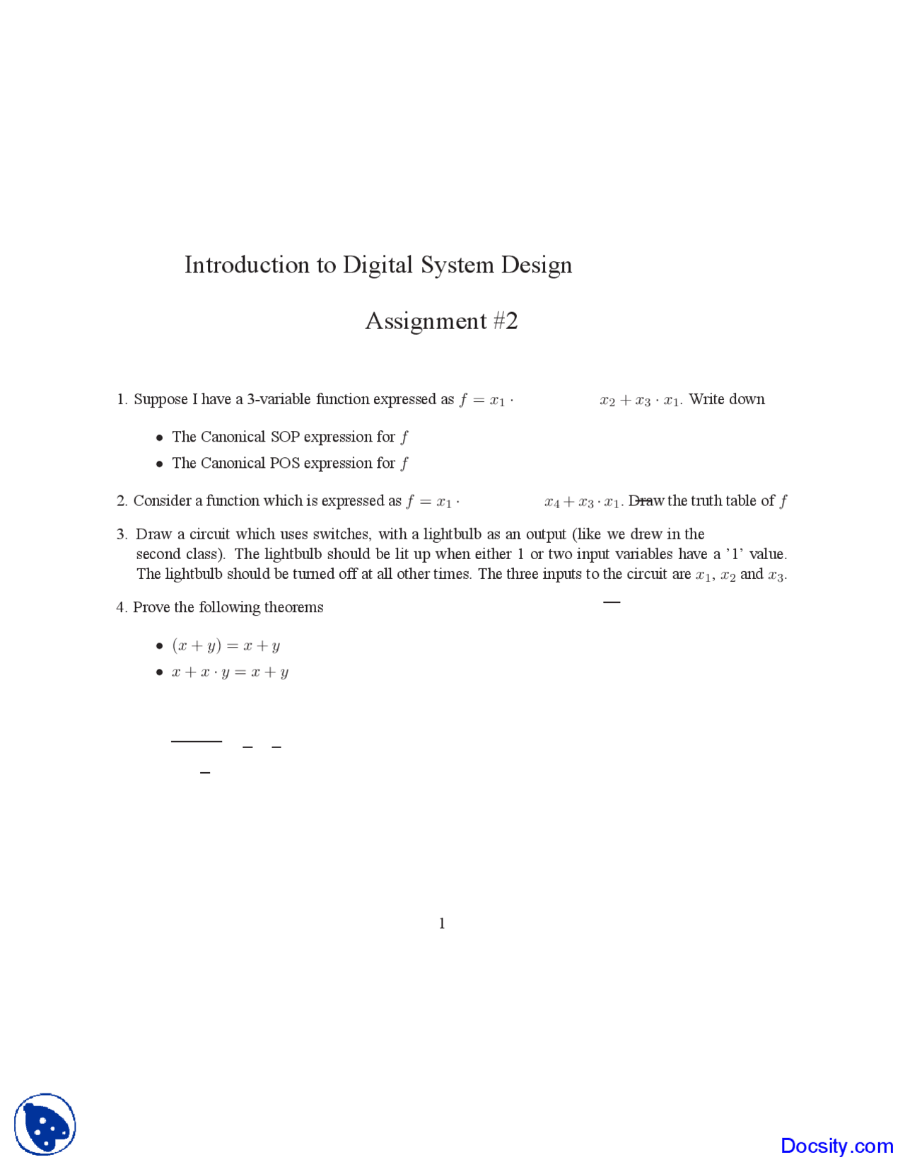 Sop Expression Introduction To Digital Systems Design Homework Questions Docsity