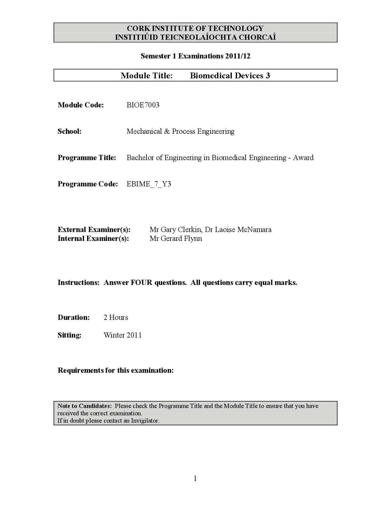 Electronic Block - Biomedical Devices - Past Exam Paper | Exams ...