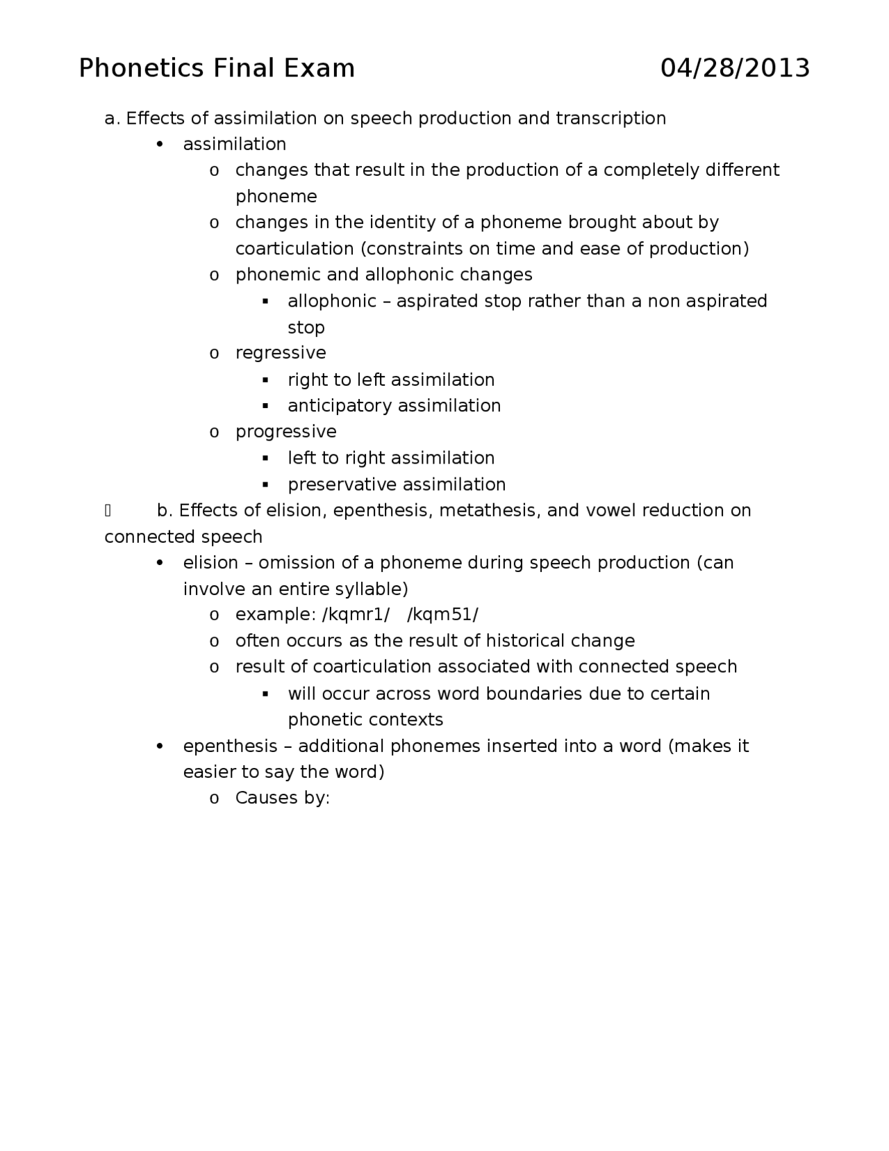 Final Exam for Phonetics - Study Guide | CSD 207 - Docsity