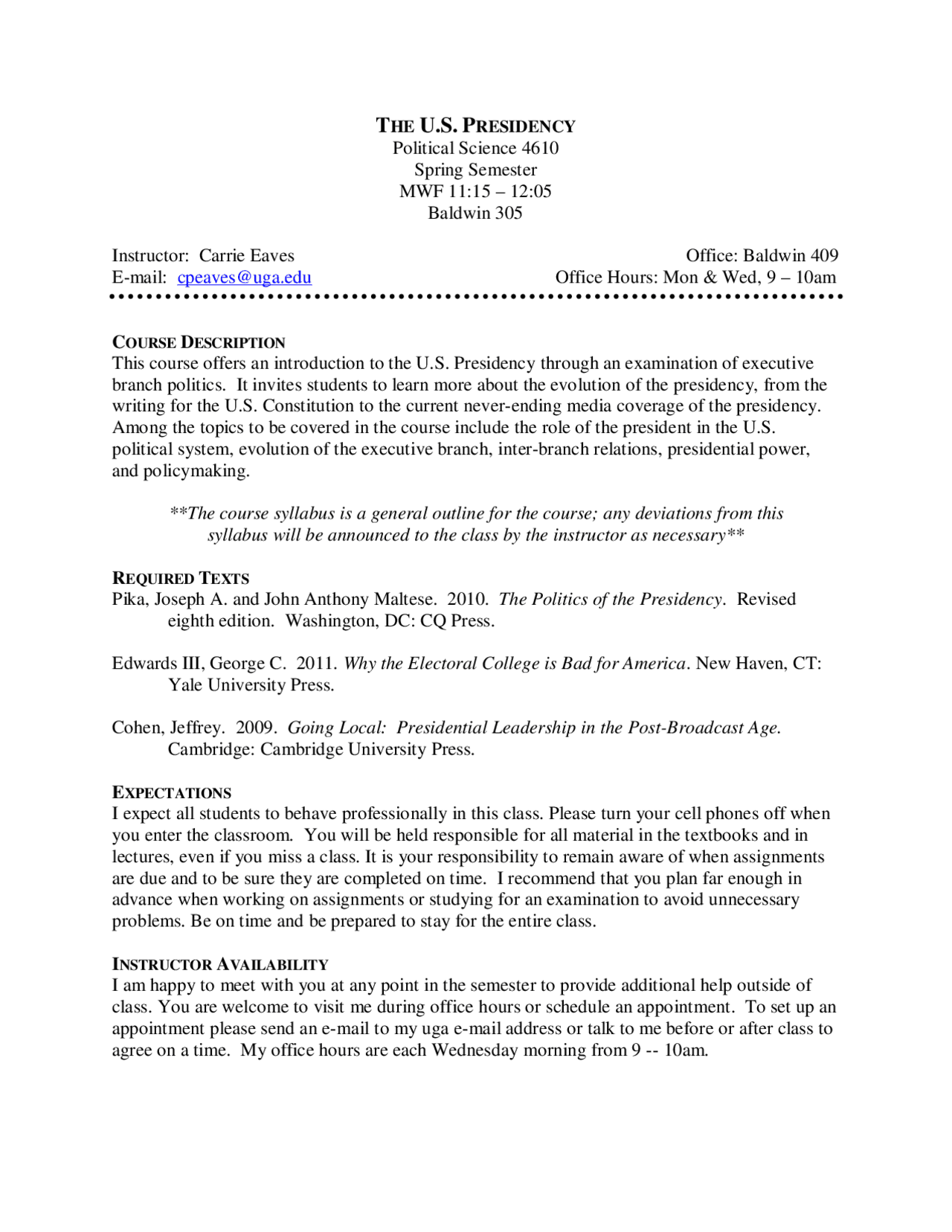 Class Material for United States Presidency | POLS 4610 - Docsity