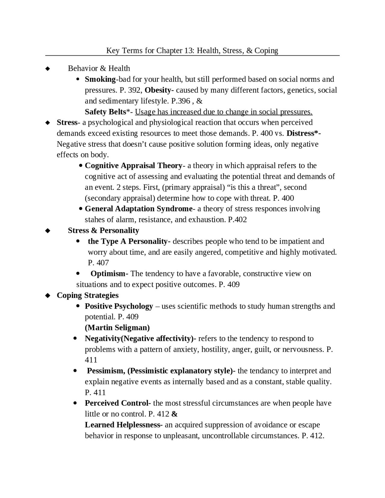 Health, Stress and Coping - Key Terms | Introductory Psychology | PSYC ...