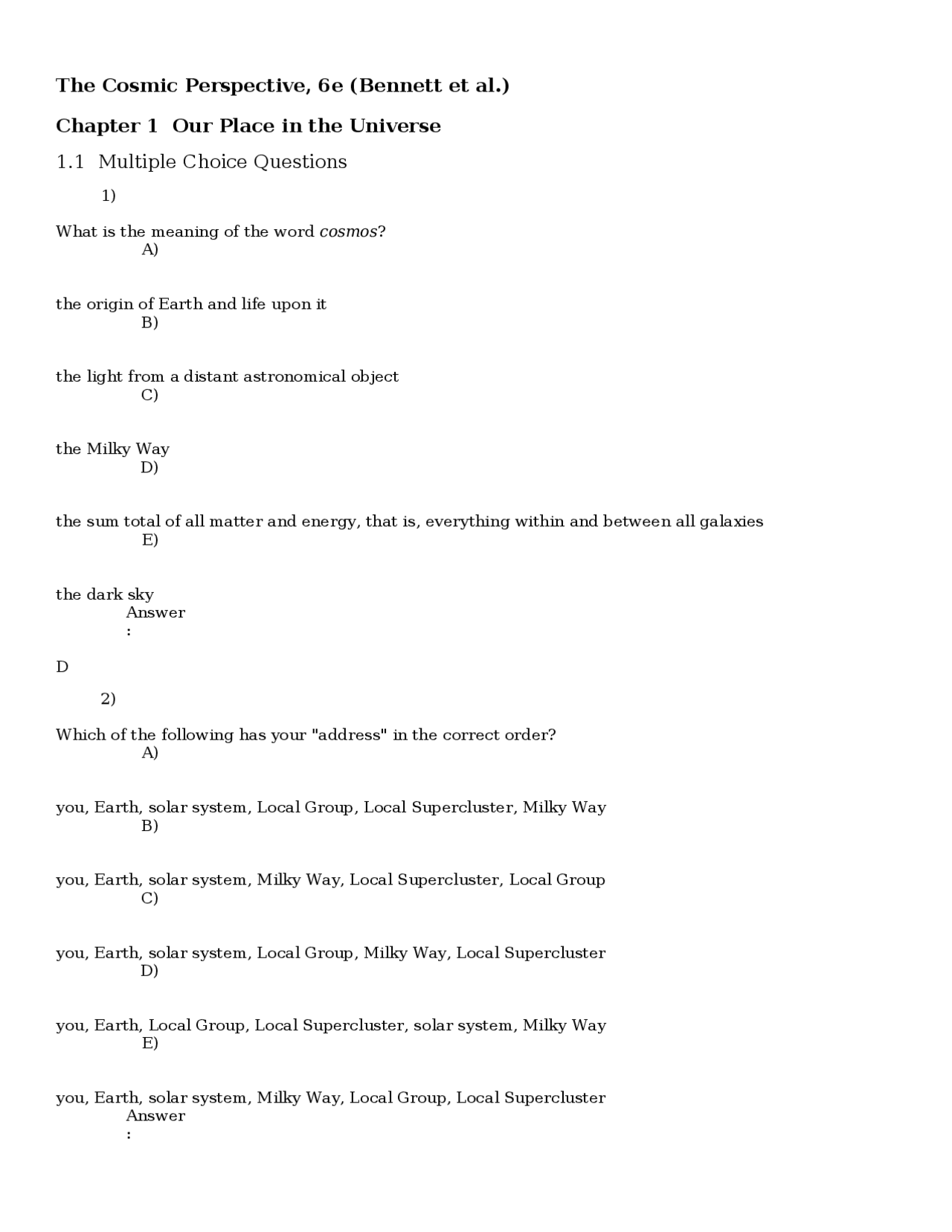 Exam Review Sheet For Our Place In The Universe Astronomy I Astr