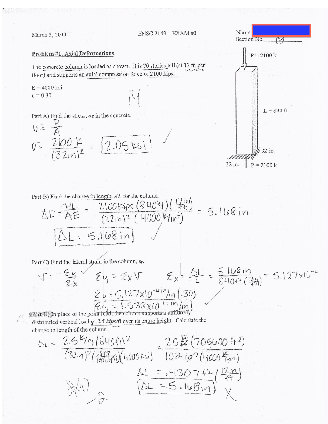 Exam With Solution For Strength Of Materials Ensc 2143 Docsity