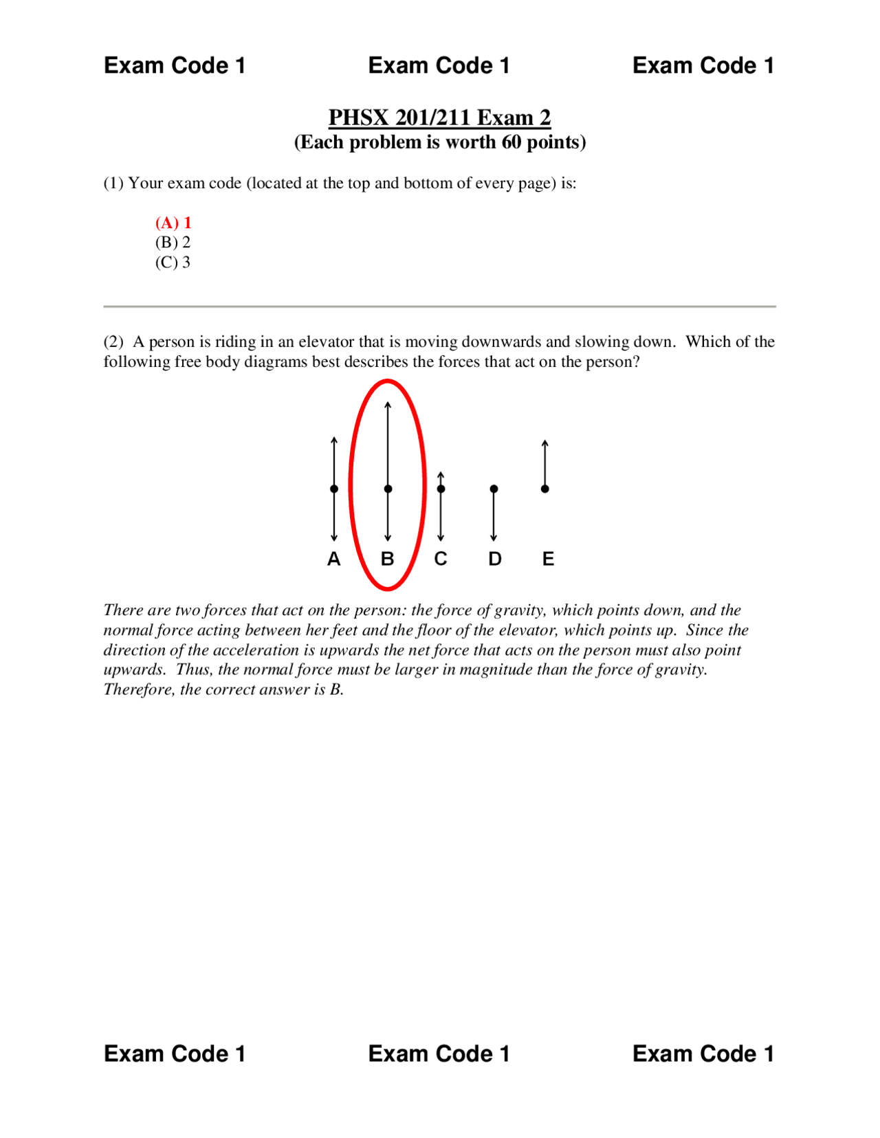 Exam 2 with Solution for General Physics I | PHSX 211 - Docsity