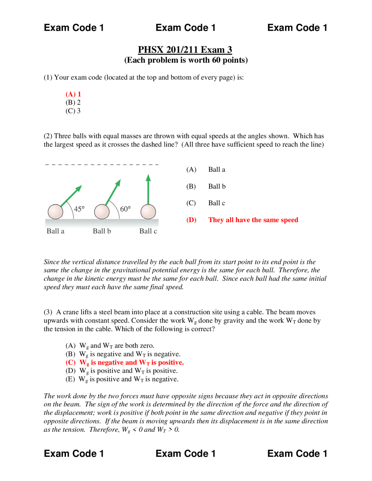 Exam Questions: Mechanics and Energy - Prof. Christopher J. Fischer | Exams Physics | Docsity
