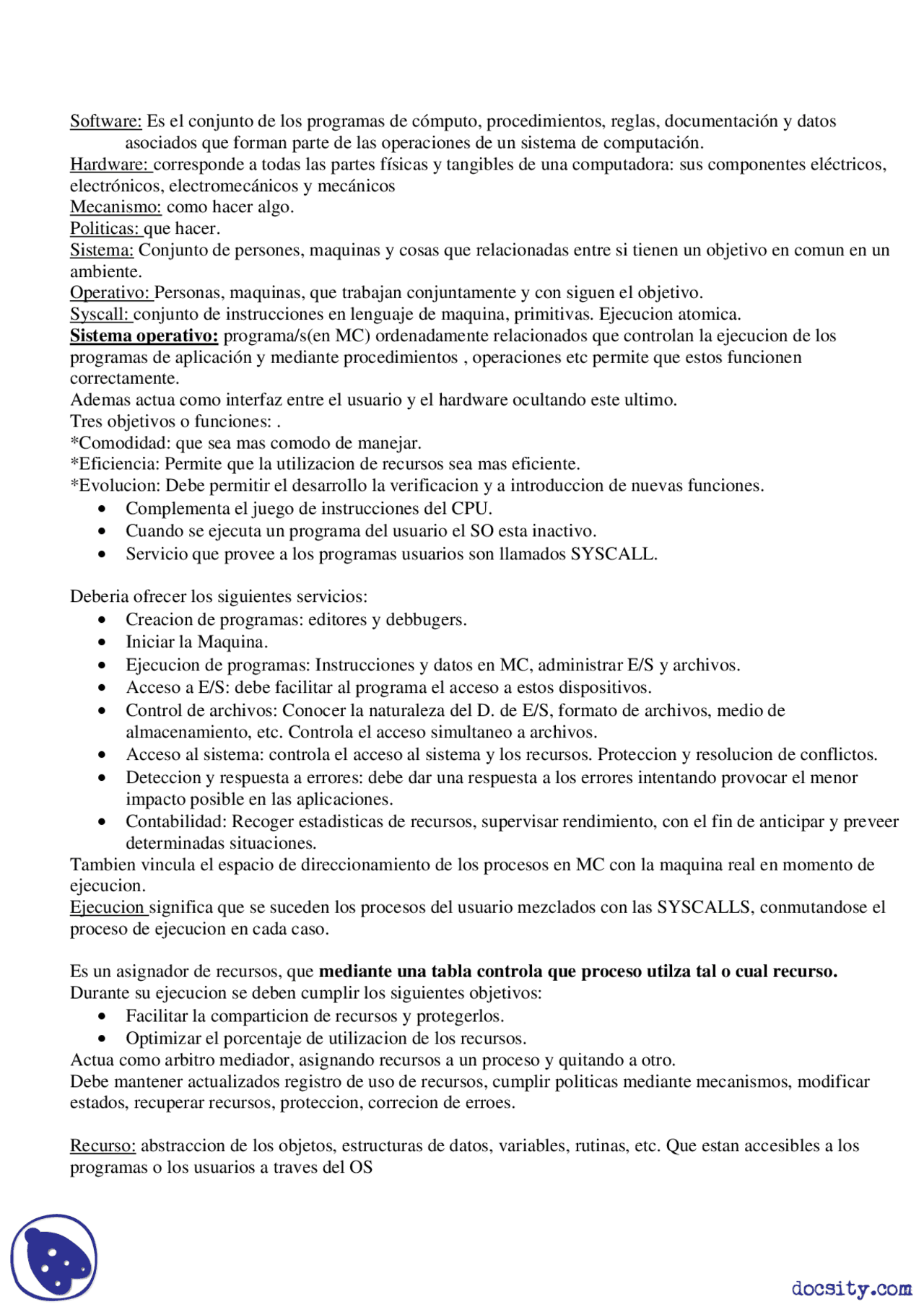 Software Y Hardware Unidad 1 Apuntes Sistemas Operativos I Docsity