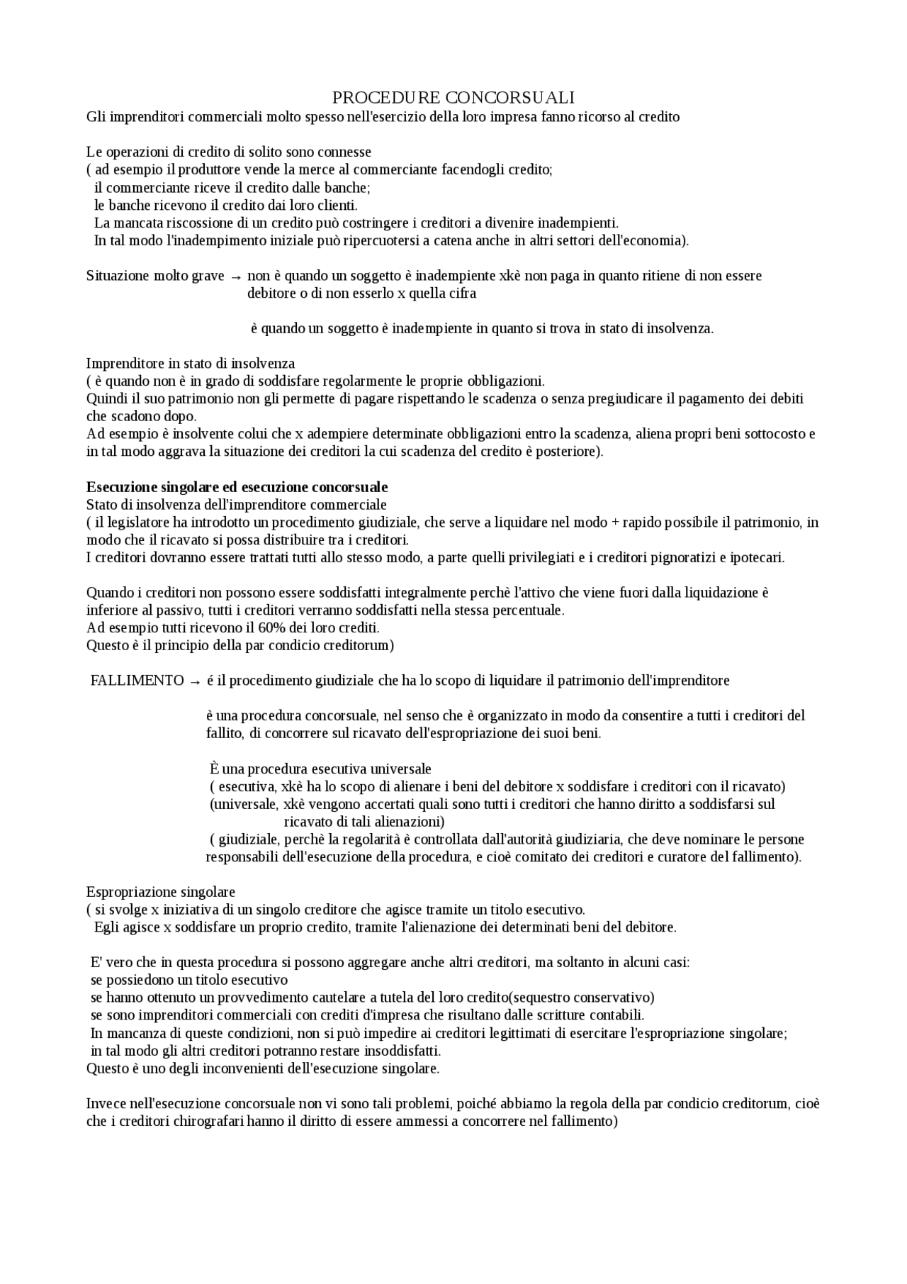 Procedure Concorsuali Appunti Diritto Commerciale Docsity