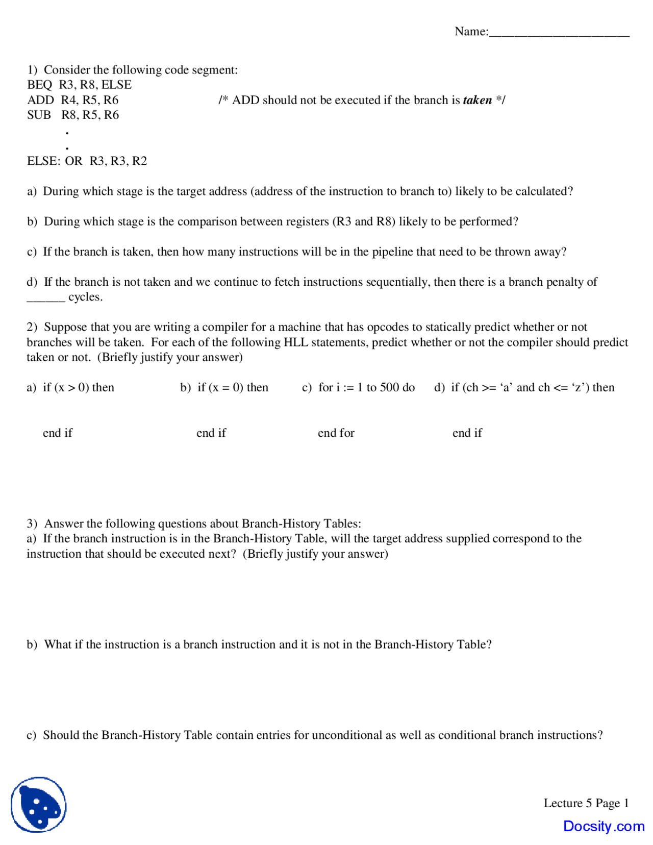 Code Segment Intro To Computer Architecture Homework Docsity