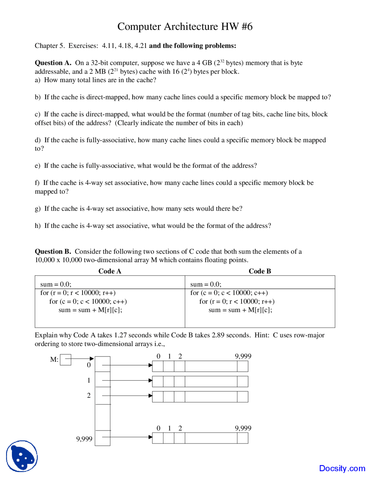Specific Memory Block Intro To Computer Architecture Homework Docsity