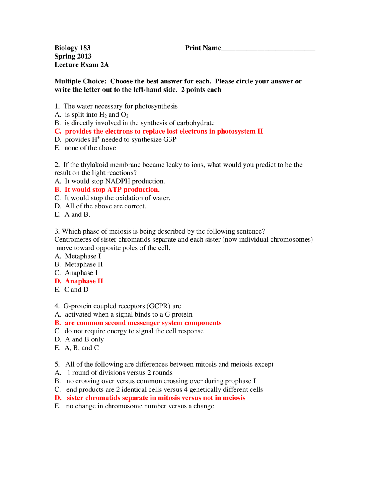 Test 2 Solved MCQs - Introductory Biology: Cellular and Molecular ...