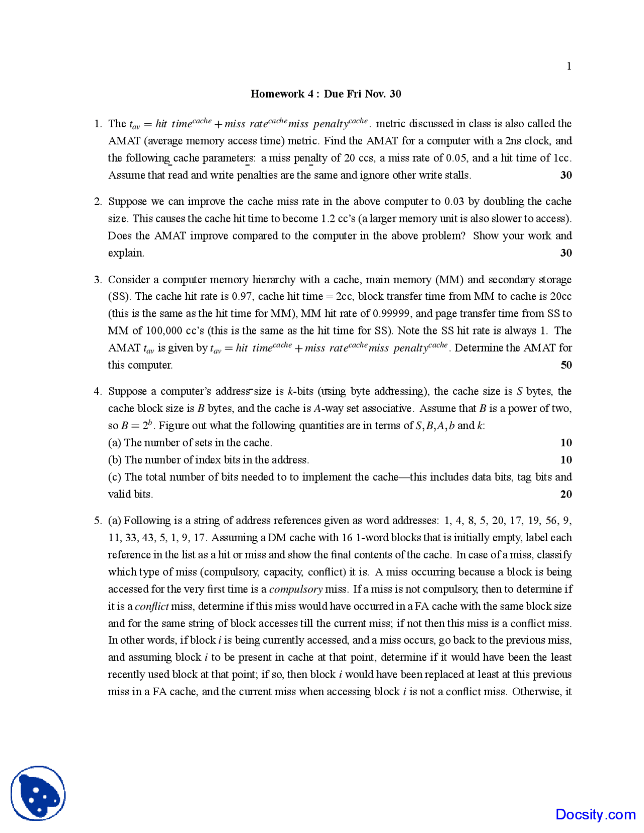 Average Memory Access Time Intro To Computer Architecture Homework
