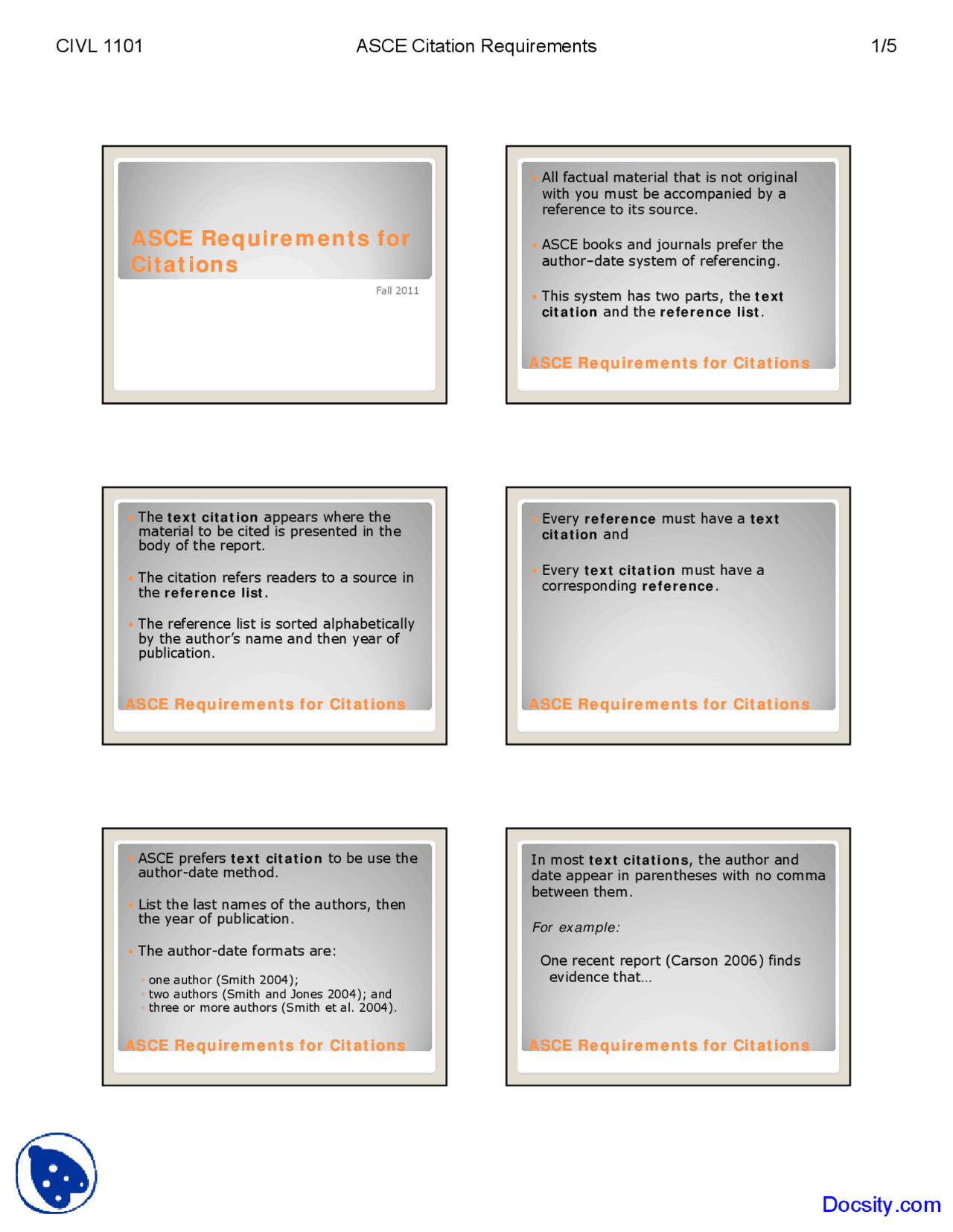 Requirements For Citations Civil Engineering Measurements Lecture