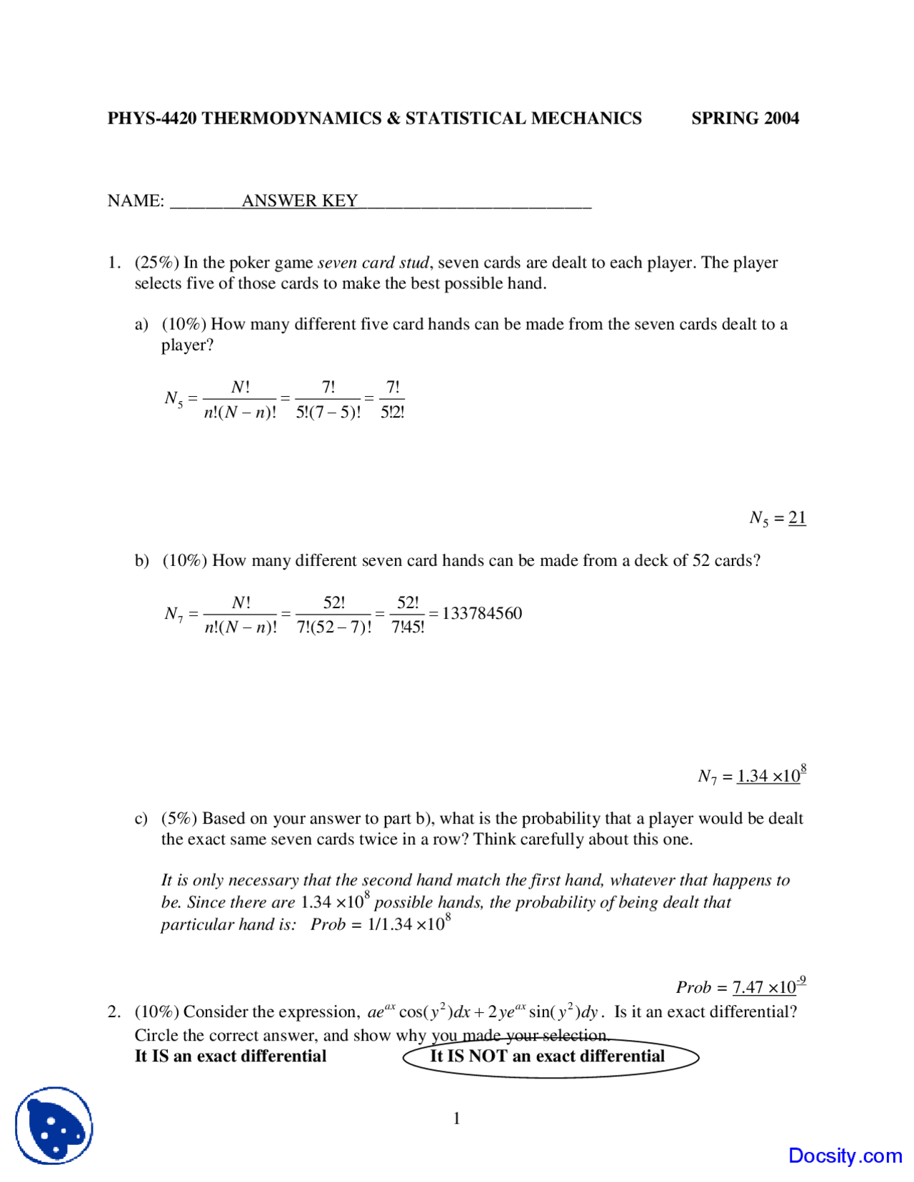 Electromagnetic Radiation - Thermodynamics and Statistical Mechanics - Solved Exam - Docsity