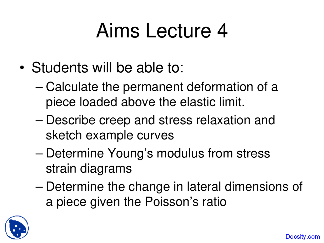 Permanent Deformation - Mechanics of Materials - Lecture Slides - Docsity