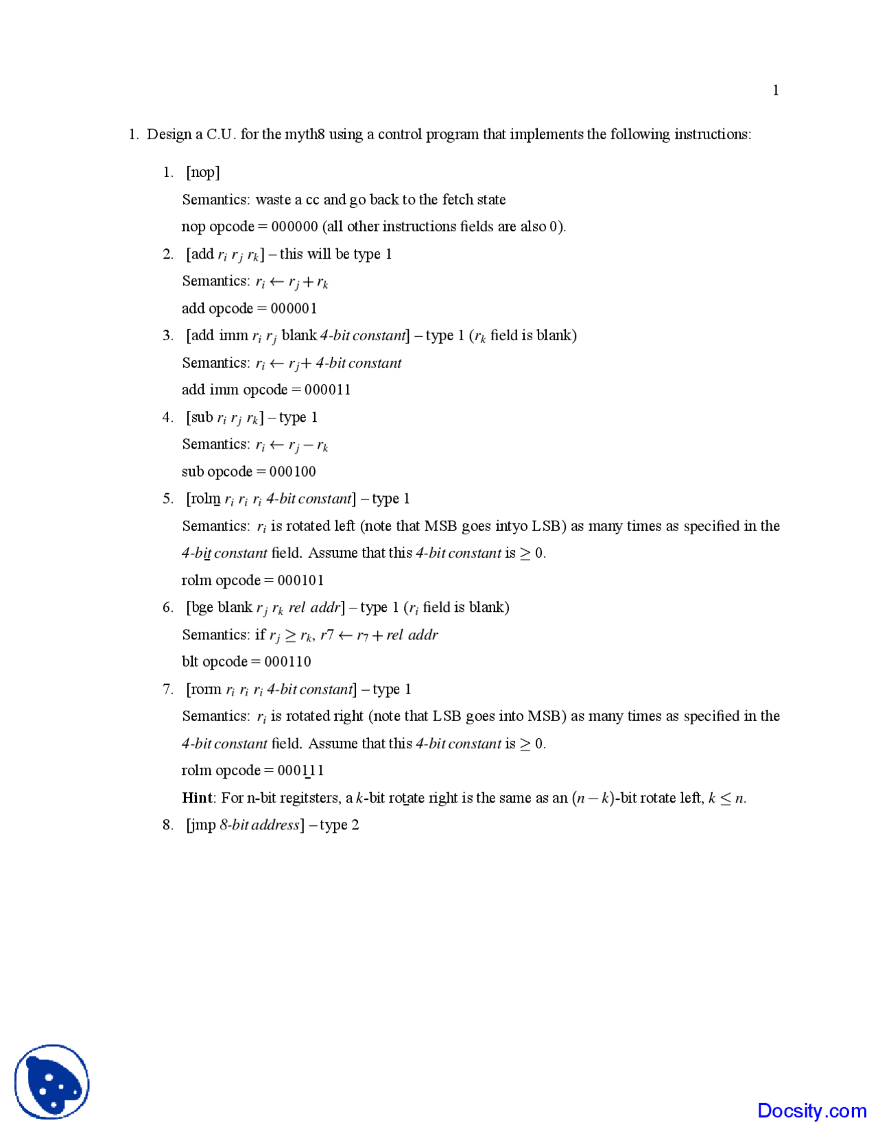 Control Program Intro To Computer Architecture Homework Docsity