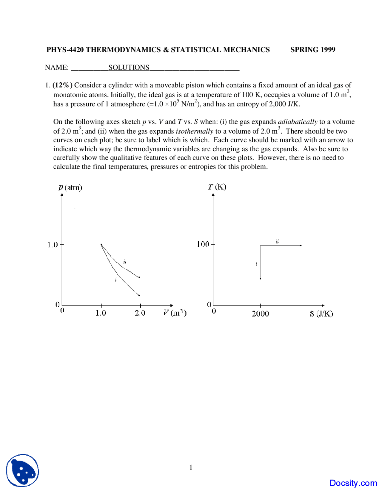 Final Temperatures - Thermodynamics and Statistical Mechanics - Solved Exam - Docsity