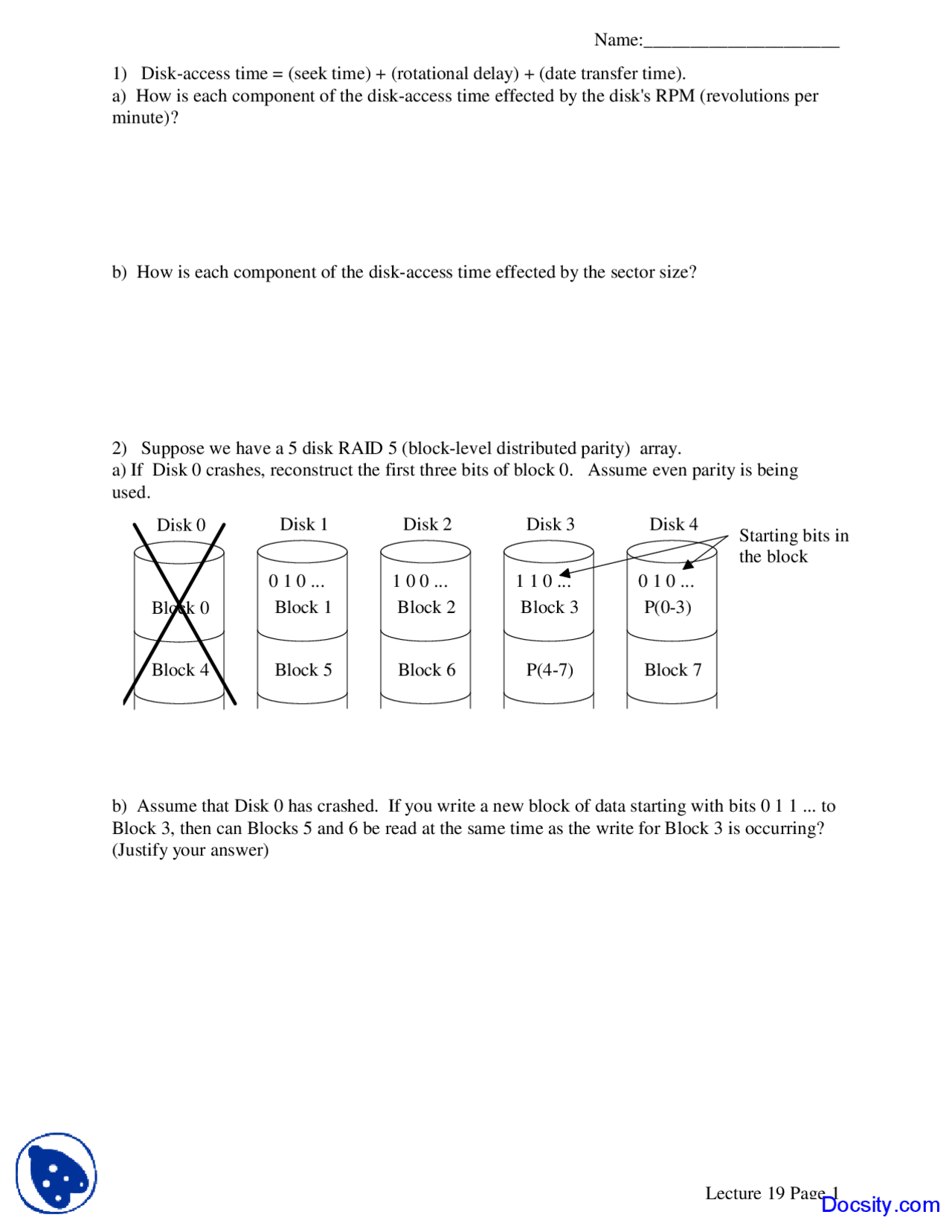 Disk Access Time Intro To Computer Architecture Homework Docsity