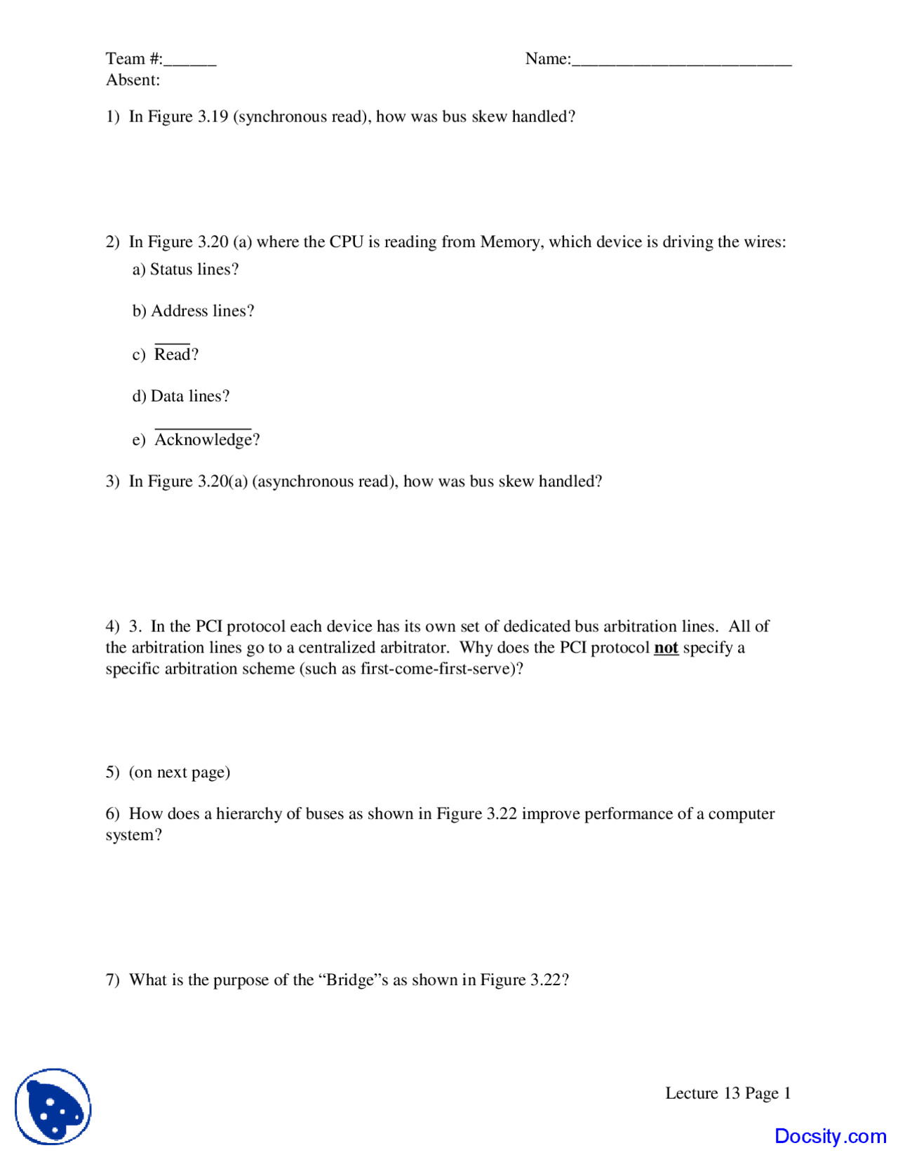 Synchronous Read Intro To Computer Architecture Homework Docsity