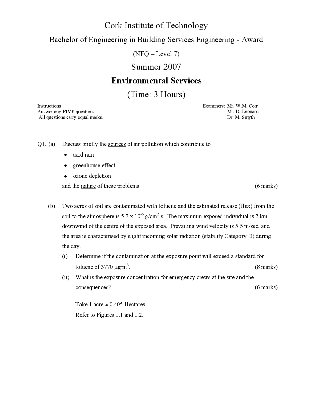 Typical Standard - Environmental Services - Past Exam Paper - Docsity
