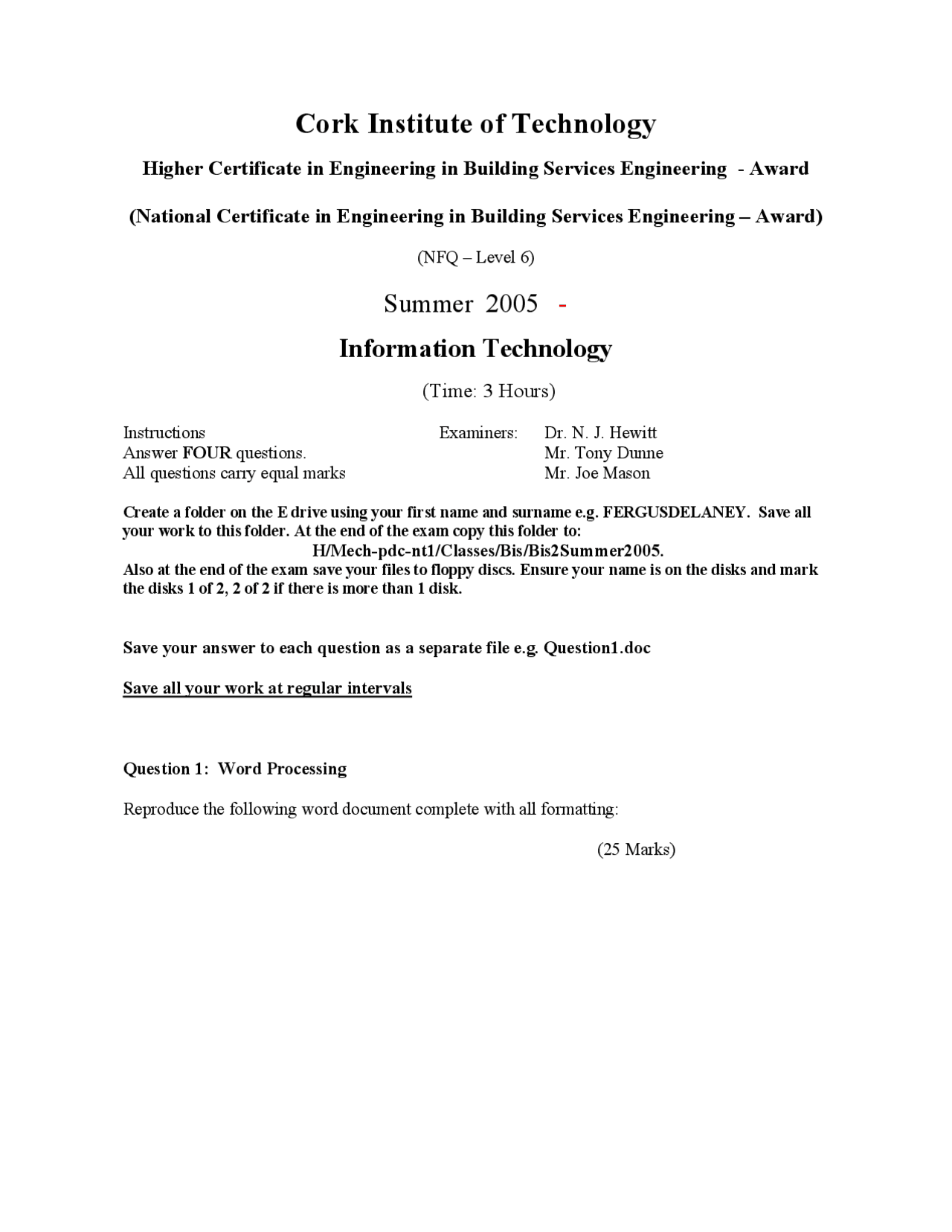 Plants Generating - Information Technology - Past Exam Paper - Docsity