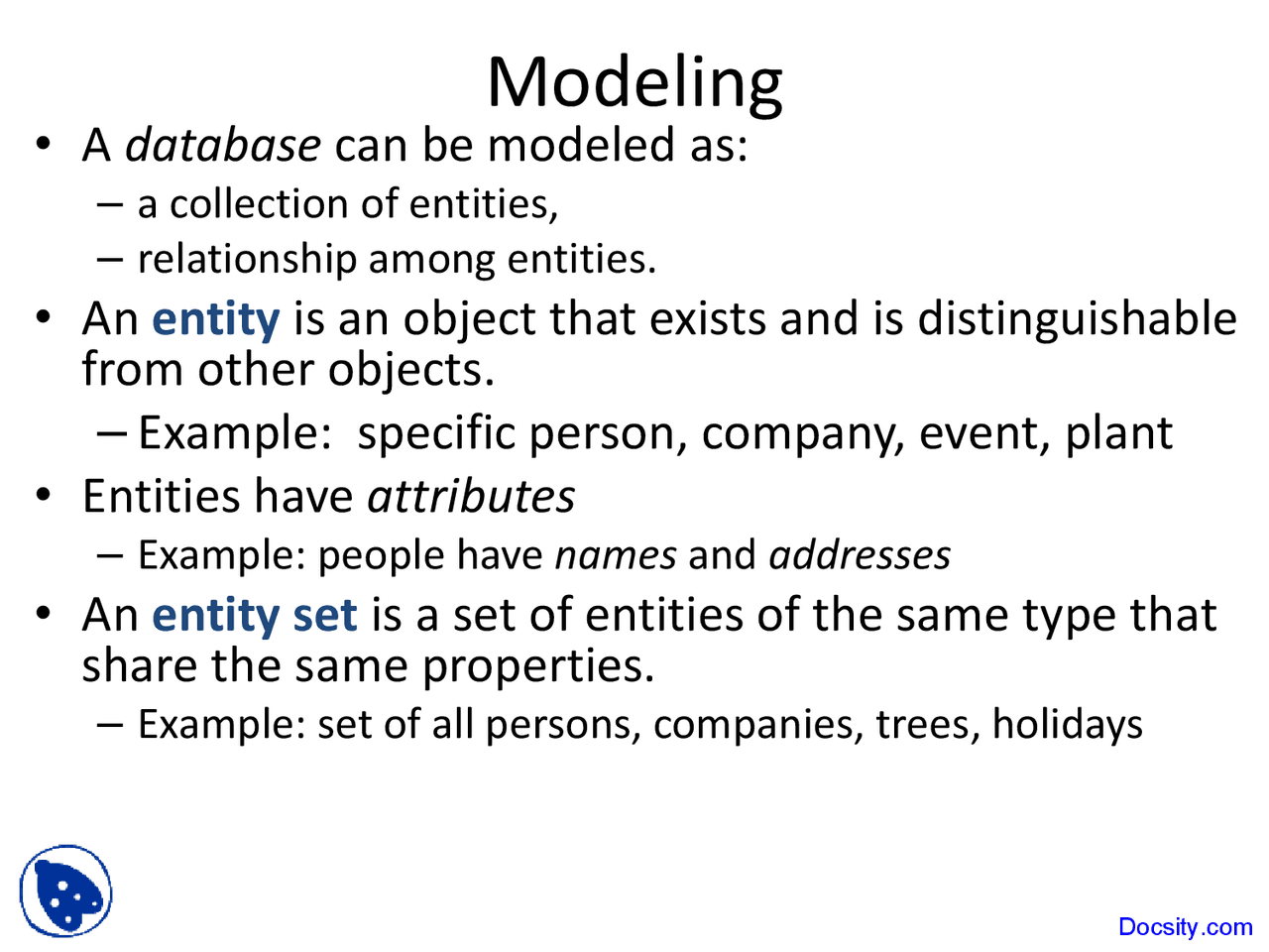 Modeling Data Base Management System Lecture Slides Slides