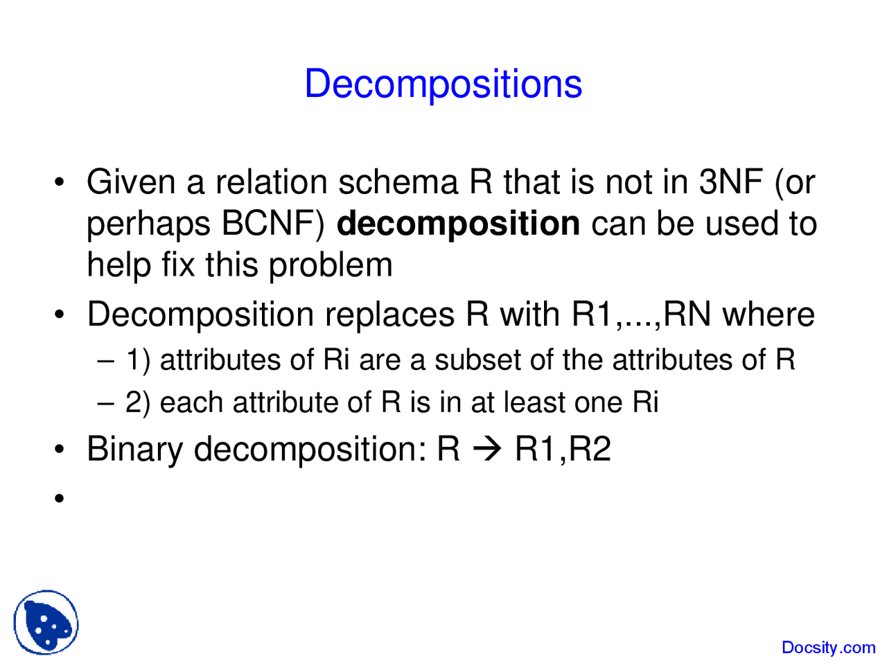 Decompositions Data Base Management System Lecture Slides Docsity