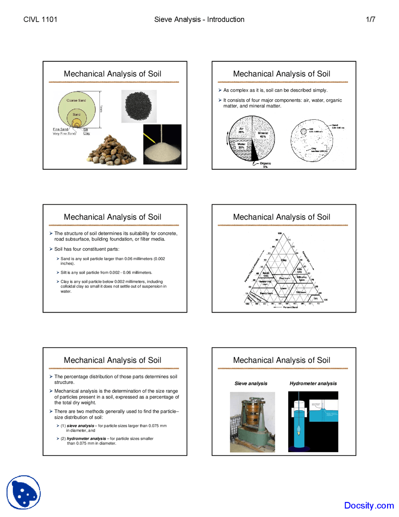 Sieve Analysis - Civil Engineering Measurements - Lecture Slides - Docsity