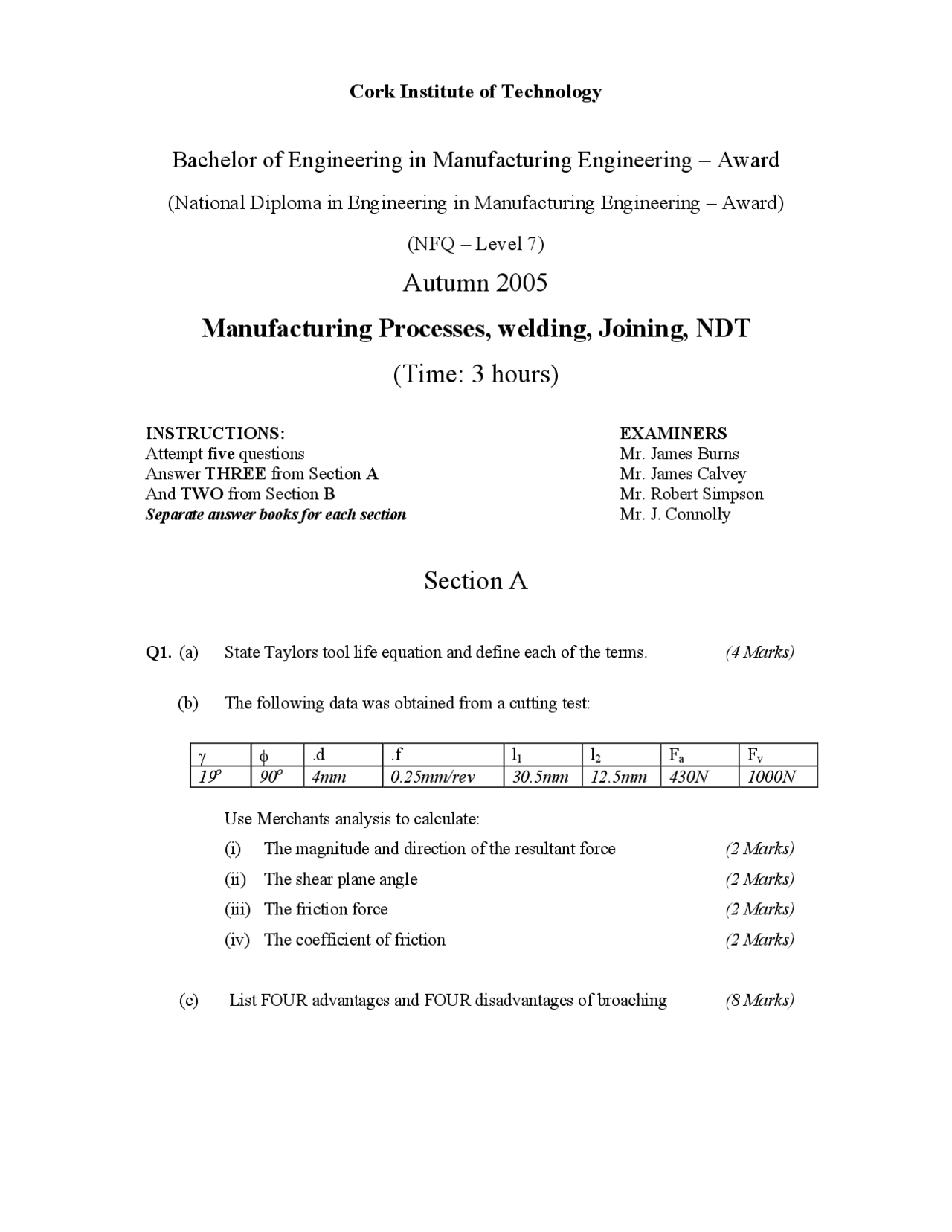 Hot Dipping - Manufacturing Processes - Past Exam Paper - Docsity