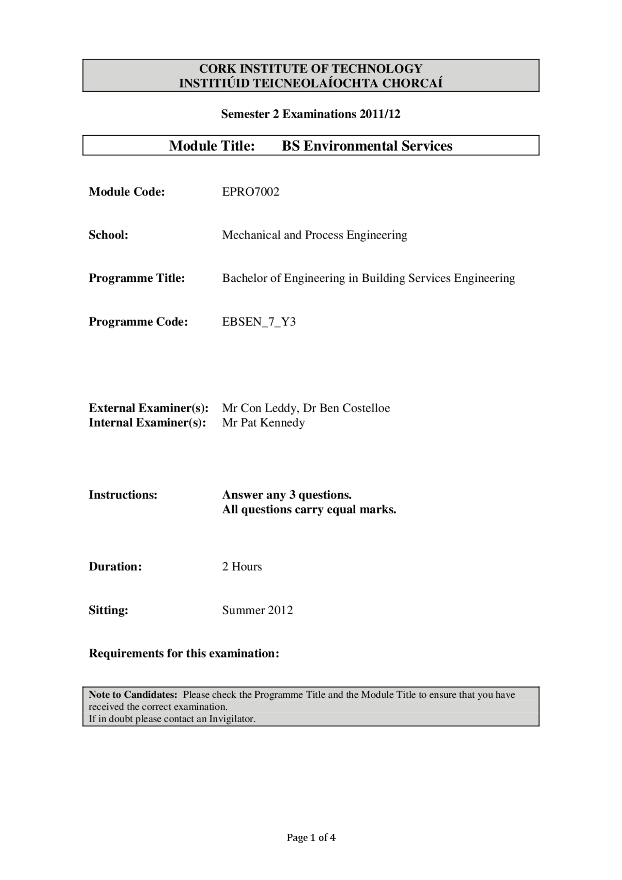 Reduce Energy Environmental Services Past Exam Paper Docsity