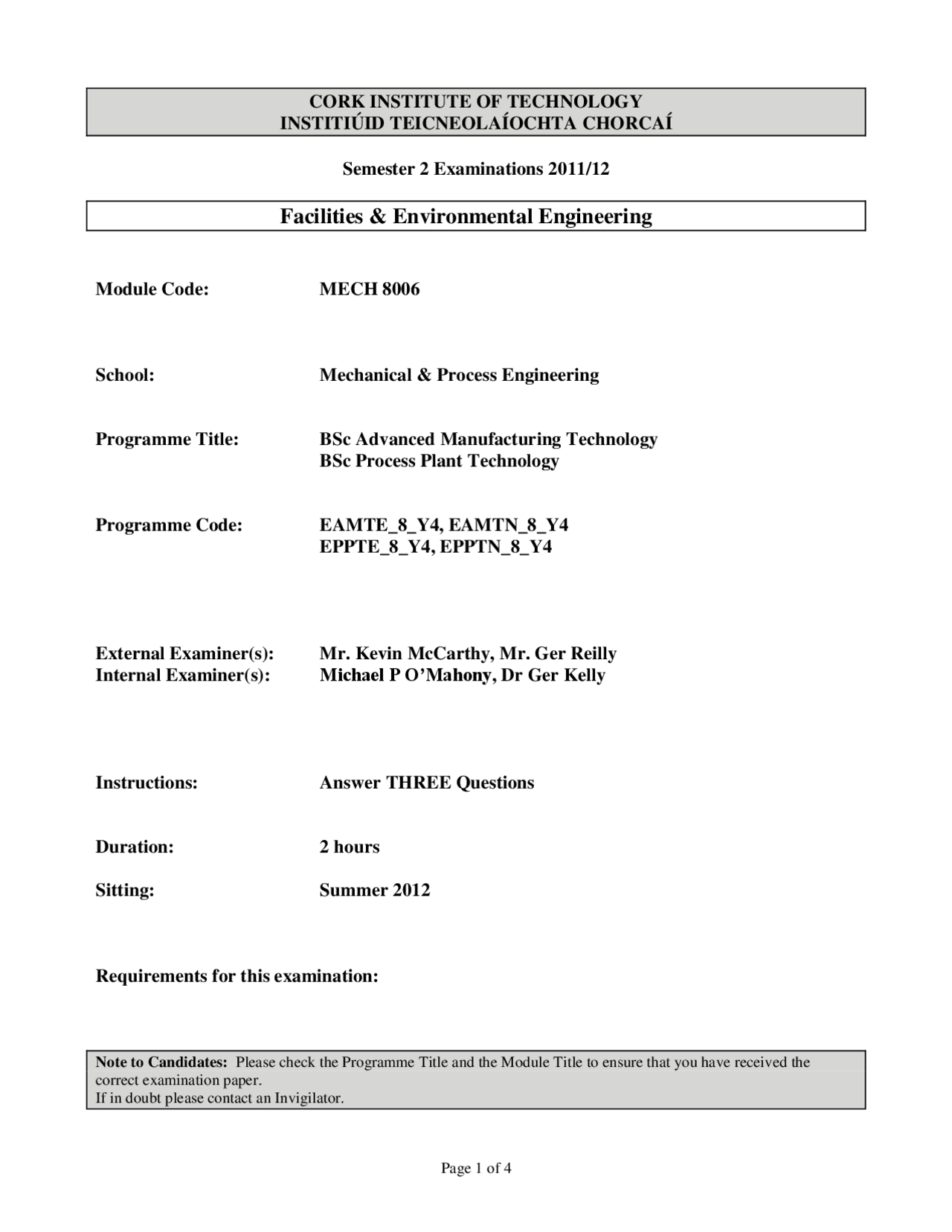Fire Services - Facilities and Environmental Engineering - Past Exam ...