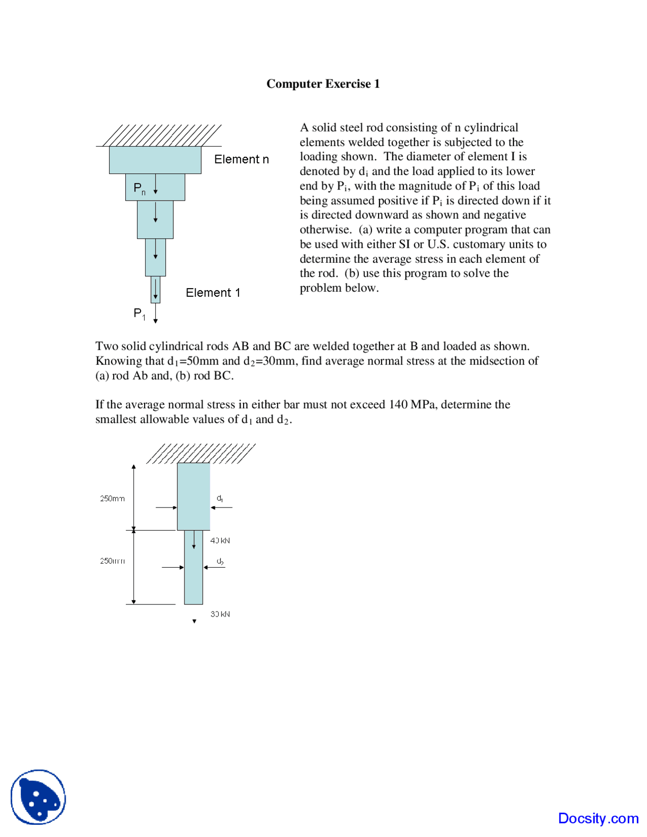 Average Normal Stress - Mechanics of Materials - Excercise | Exercises ...