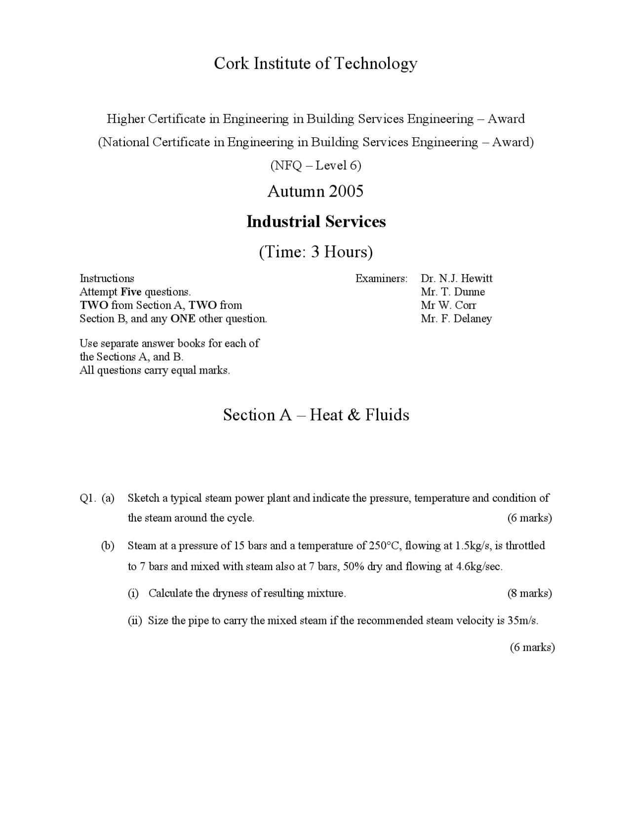 Industrial Services - Industrial Services - Past Exam Paper - Docsity