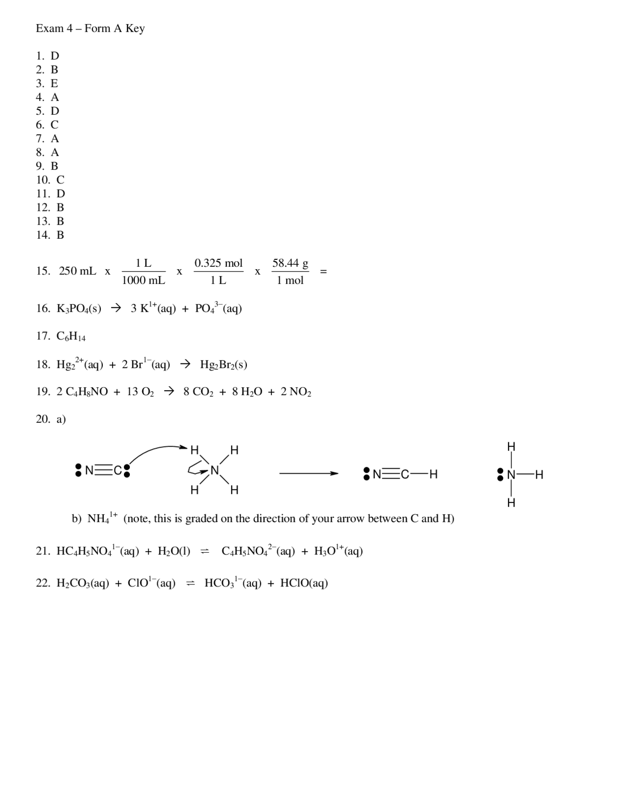 Answer key of Exam 4 - Chemistry - A Molecular Science | CH 101 - Docsity