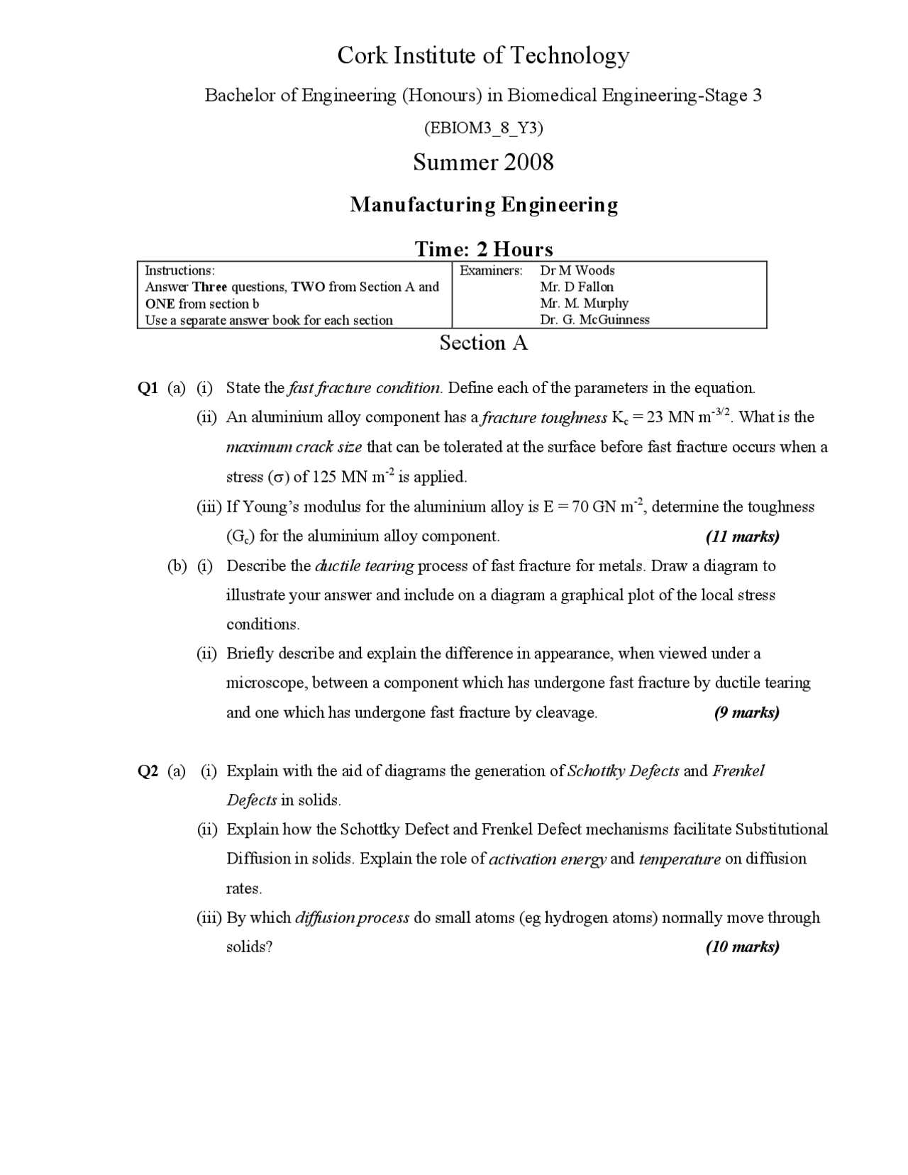 Typical Plot - Manufacturing and Quality Engineering - Past Exam Paper ...
