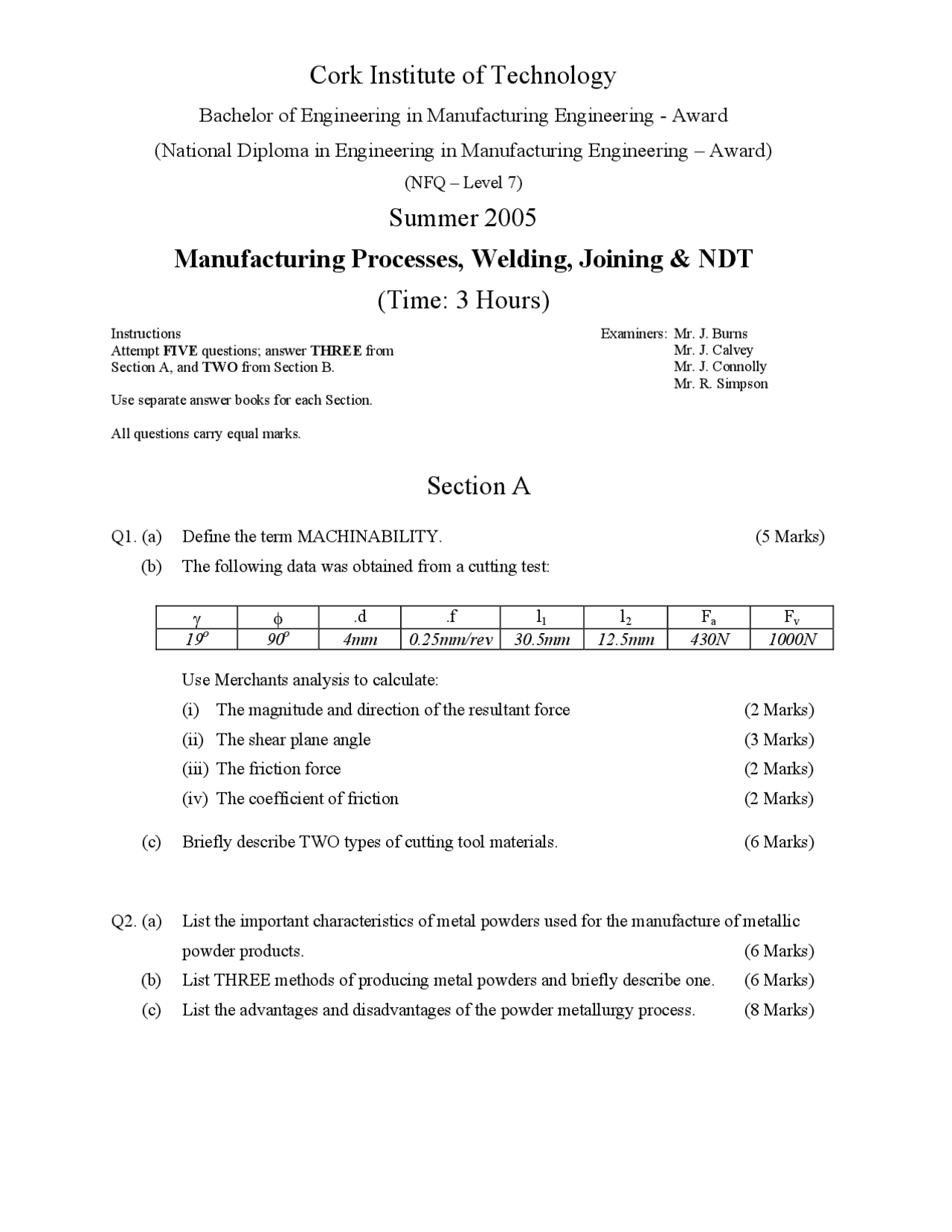 Pultrusion - Manufacturing Processes - Past Exam Paper - Docsity