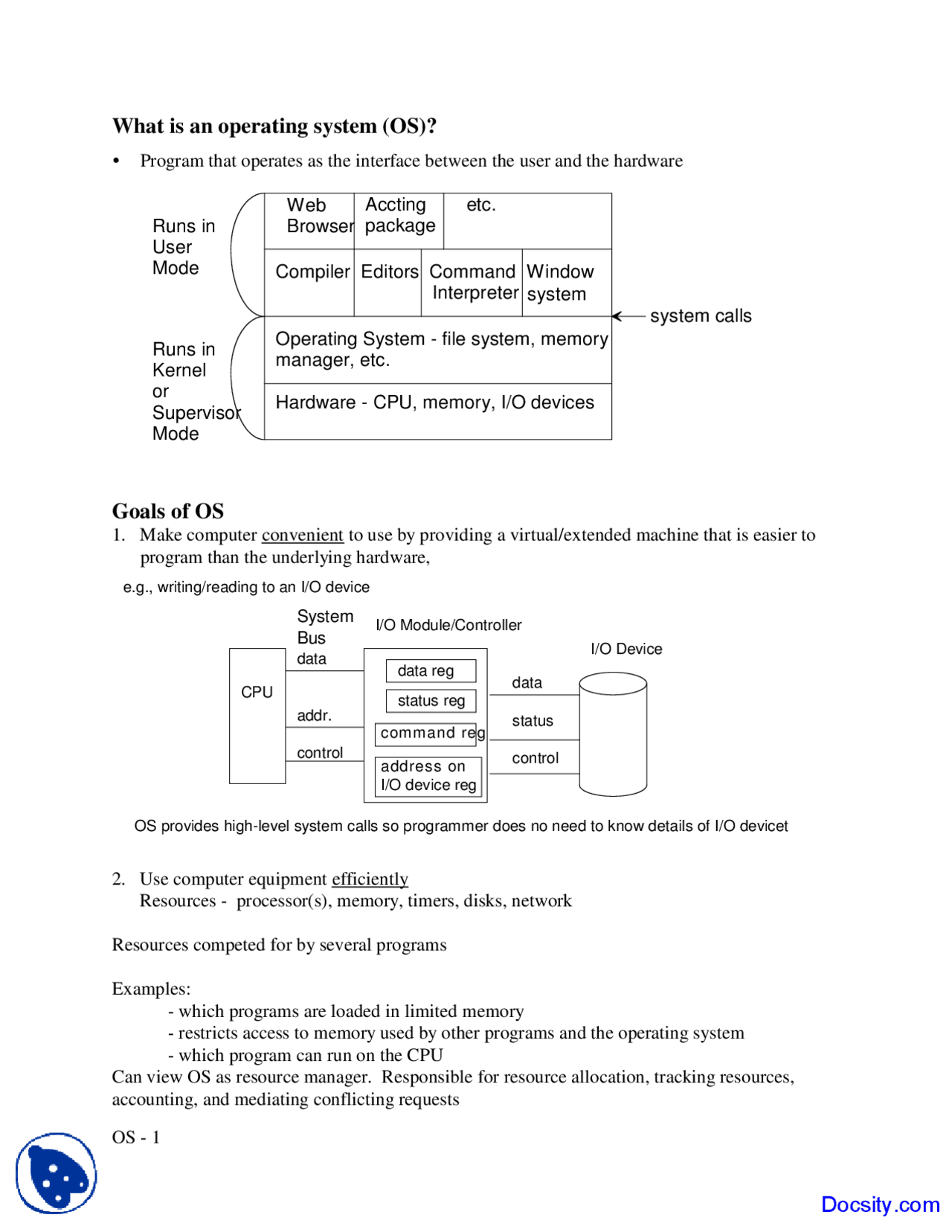 Operating System Intro To Computer Architecture Lecture Notes Docsity